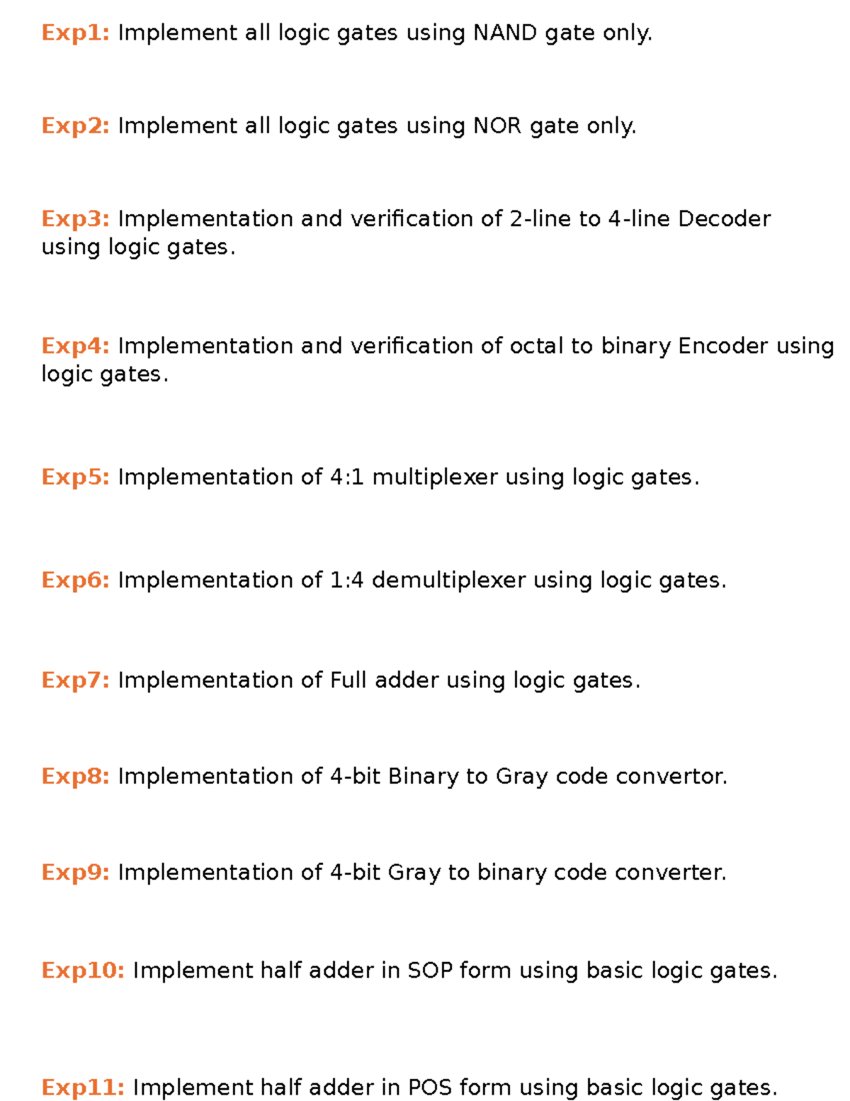 DSDP Experiment List - Exp1: Implement all logic gates using NAND gate ...