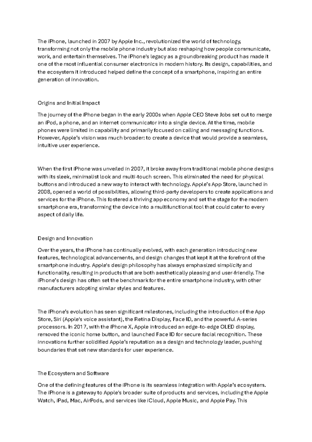 Iphone - The iPhone, launched in 2007 by Apple Inc., revolutionized the ...