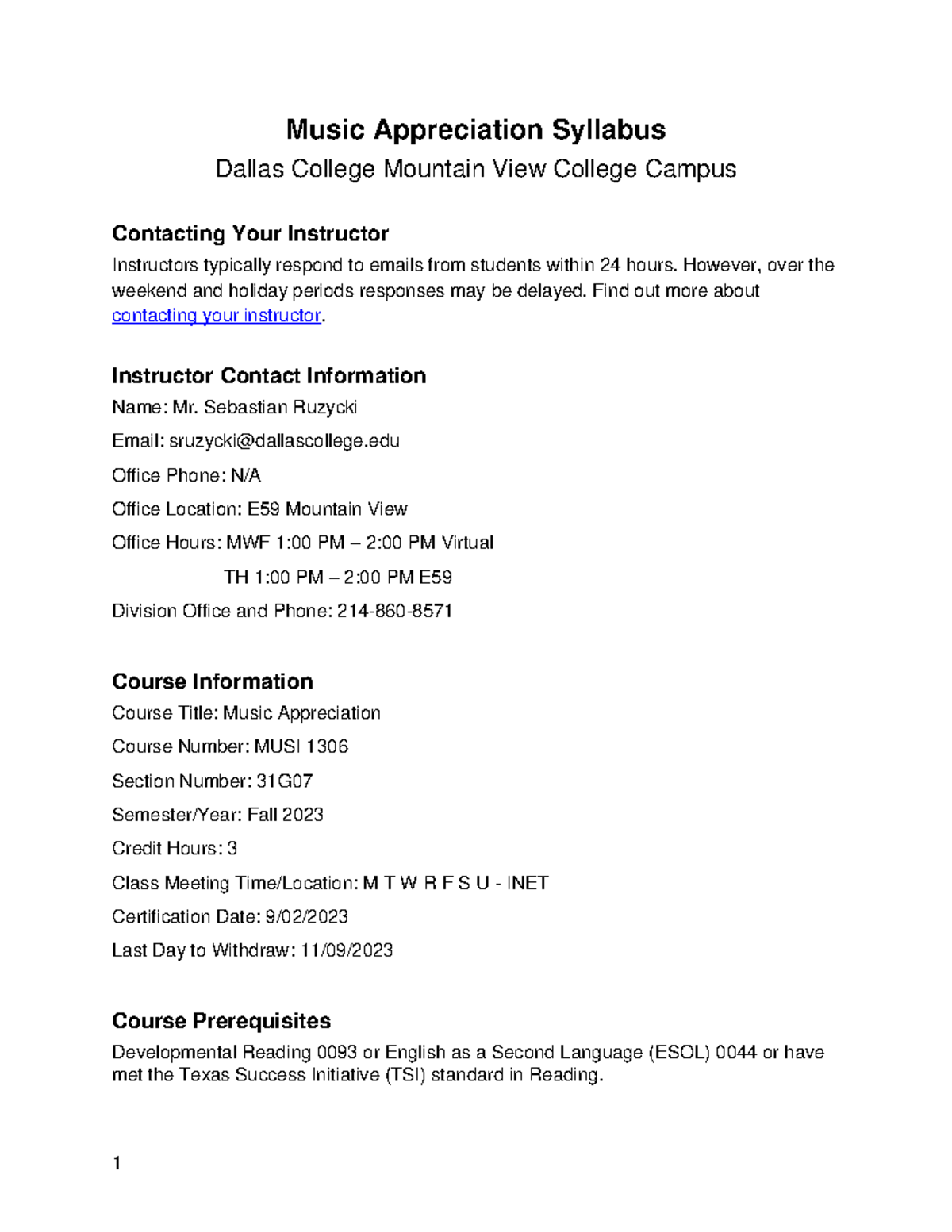 2023FA MUSI 1306 31G07 - fun - Music Appreciation Syllabus Dallas ...