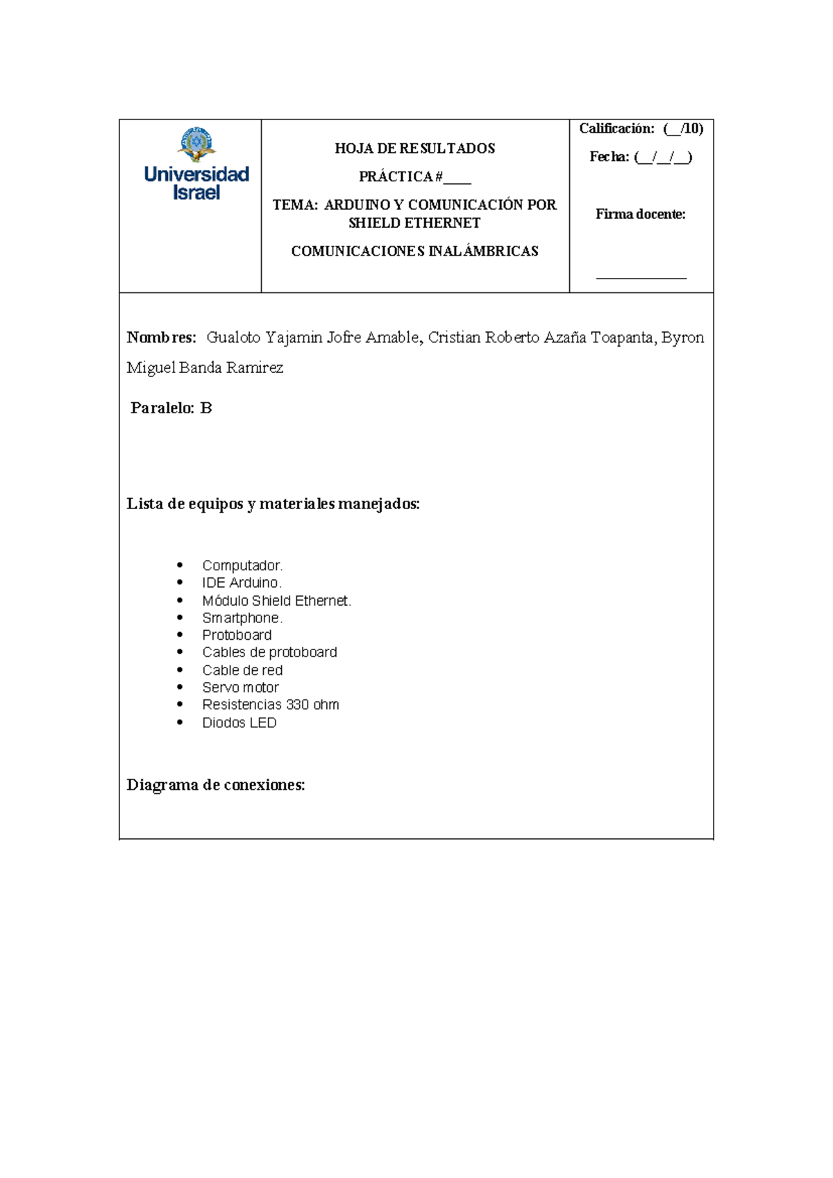 HOJA DE Resultados - datos - HOJA DE RESULTADOS PRÁCTICA #____ TEMA ...