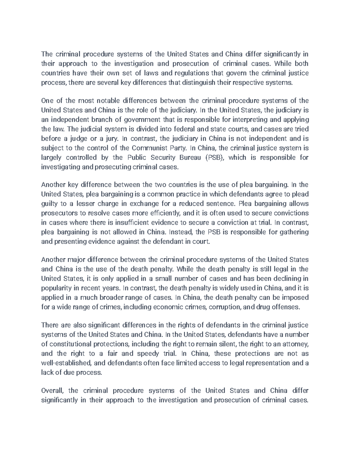 Detailed analysis and report of the comparative criminal procedure ...