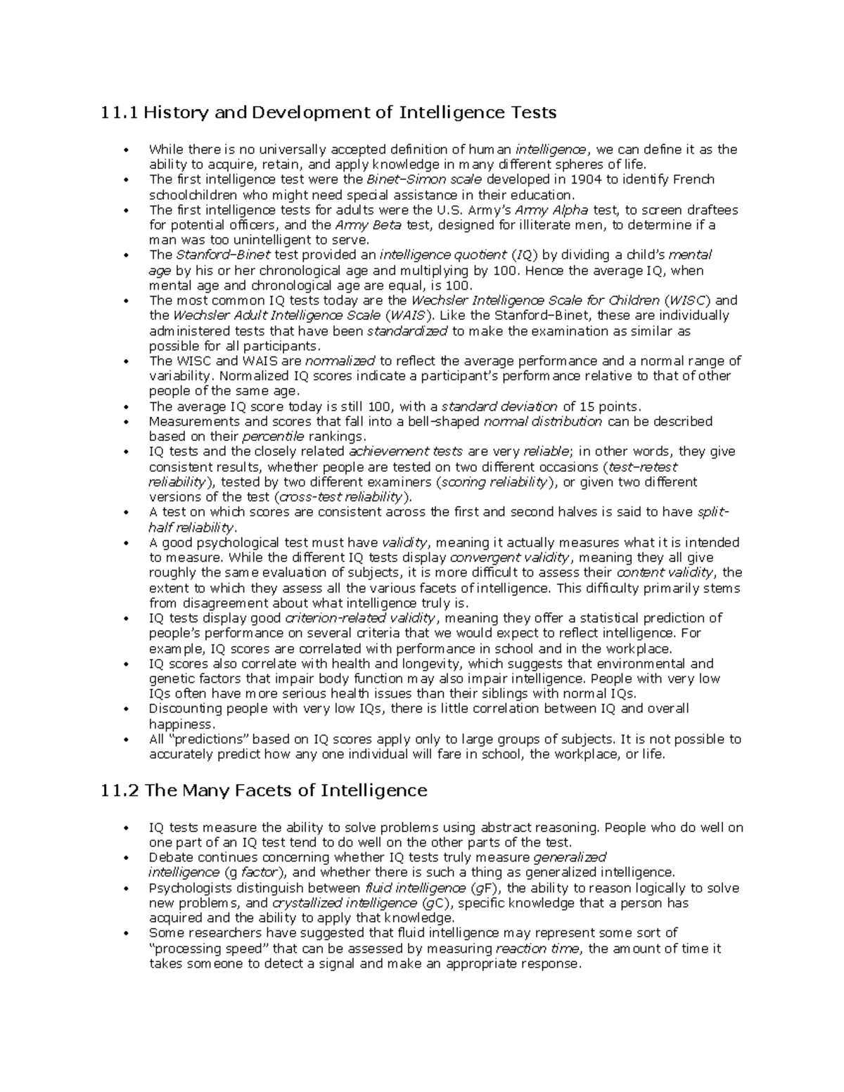 11 - notes - 11 History and Development of Intelligence Tests While ...