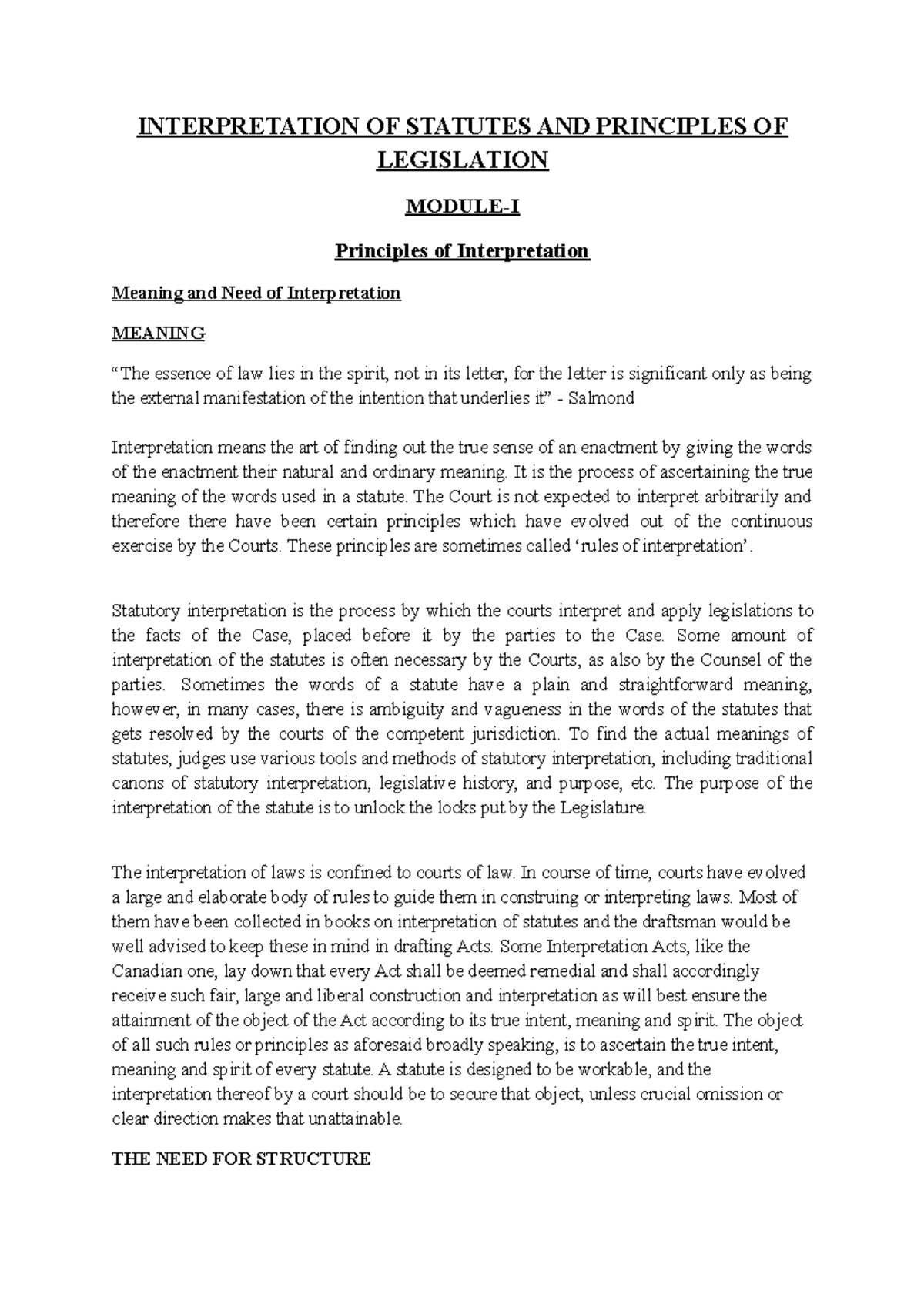 Interpretation of statues - INTERPRETATION OF STATUTES AND PRINCIPLES ...