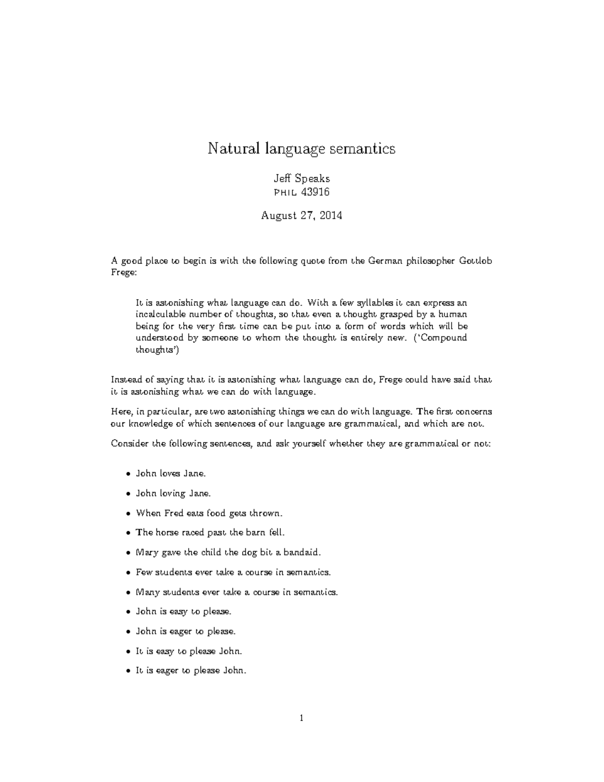 Introduction To Semantics Natural Language Semantics Jeff Speaks Phil