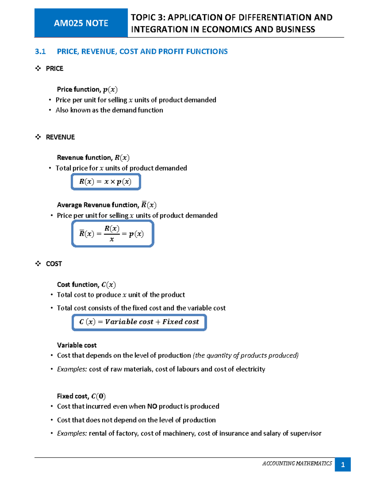 Notes Topic 3 - AM025 NOTE INTEGRATION IN ECONOMICS AND BUSINESS ...