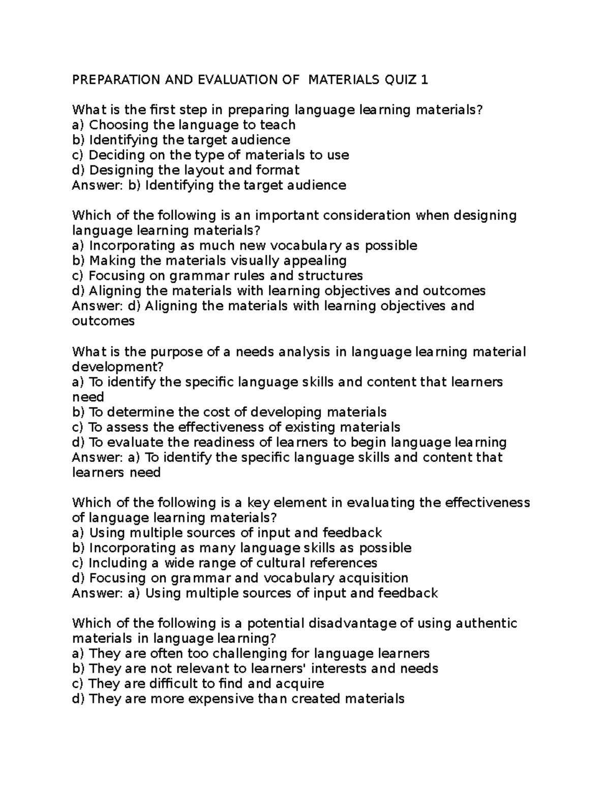 Preparation AND Evaluation OF Materials QUIZ 1 - PREPARATION AND ...