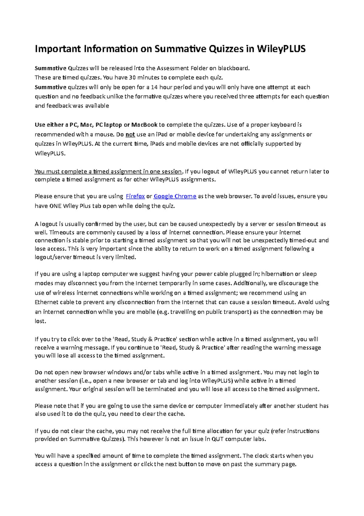 Important Information on Summative Quizzes in Wiley PLUS updated(2)-1-1 ...