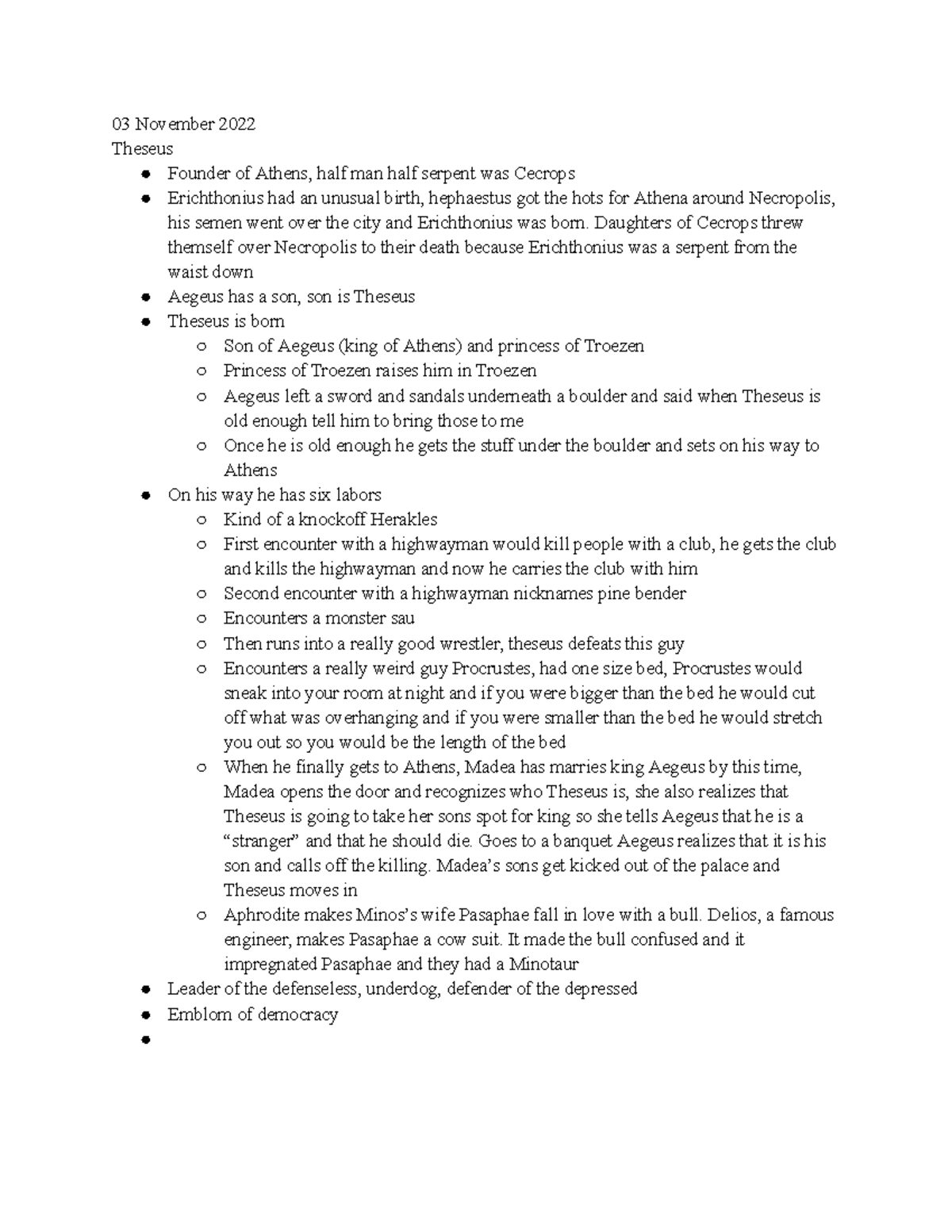 Greek Mythology Notes 20-3 - 03 November 2022 Theseus Founder of Athens ...