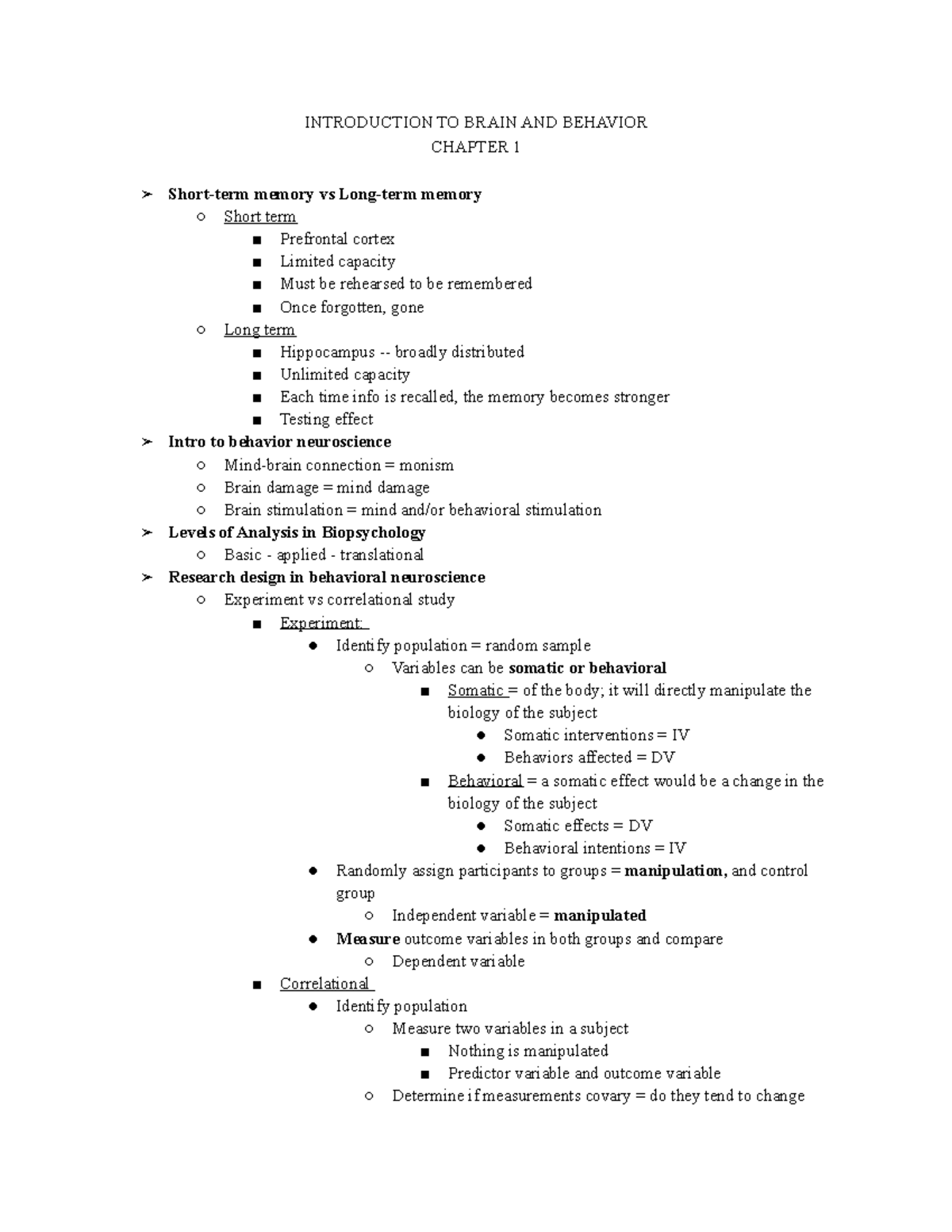 Brain and behav notes fall21 - INTRODUCTION TO BRAIN AND BEHAVIOR ...