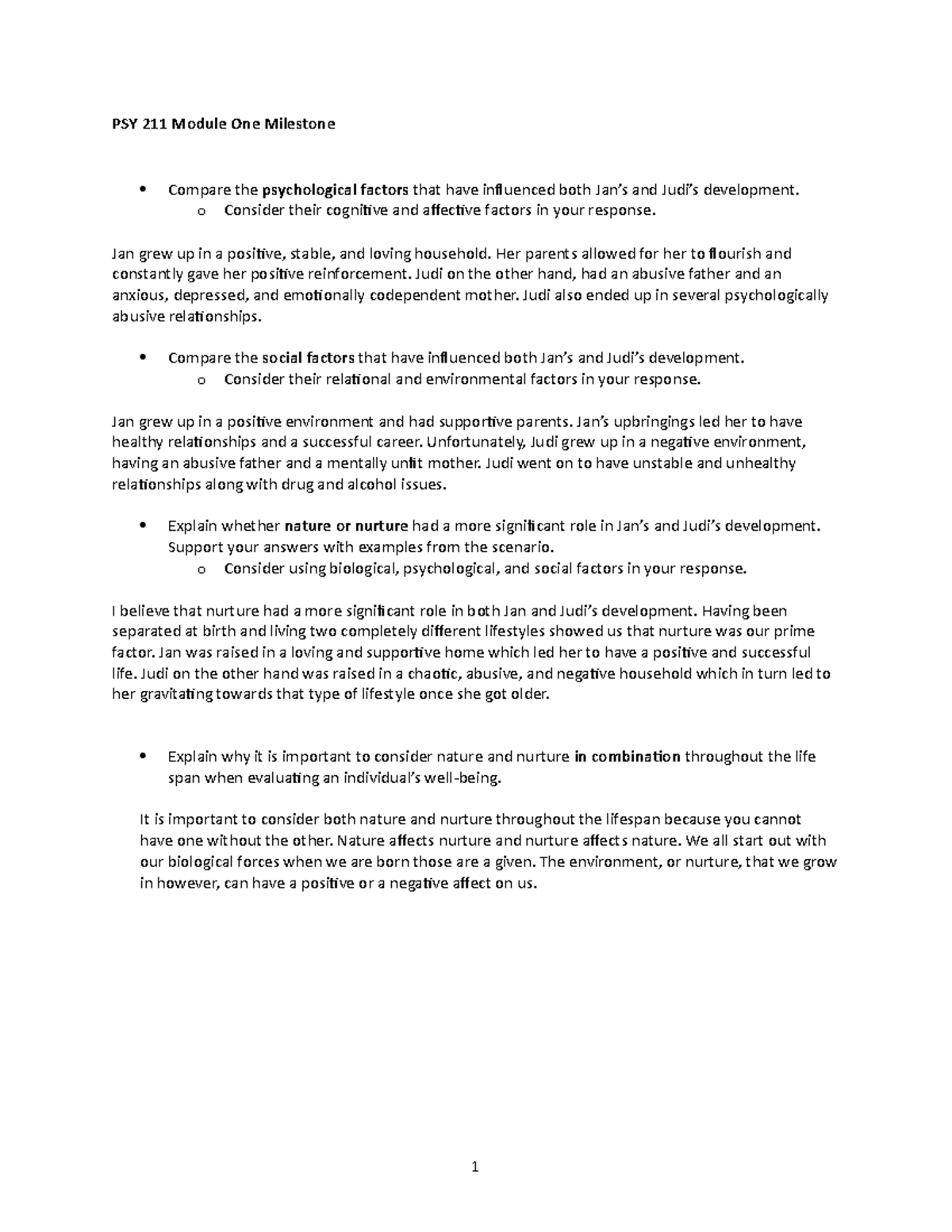 PSY 211 Module One Milestone - PSY 211 Module One Milestone Compare the ...