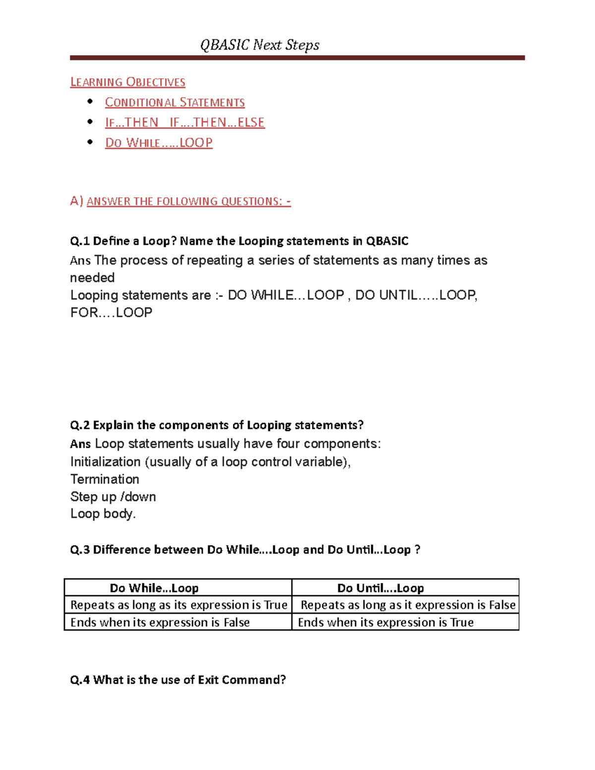 Grade 6 Qbasic - QBASIC Next Steps LEARNING OBJECTIVES CONDITIONAL ... Grade 6 Qbasic - QBASIC Next Steps LEARNING OBJECTIVES CONDITIONAL ...