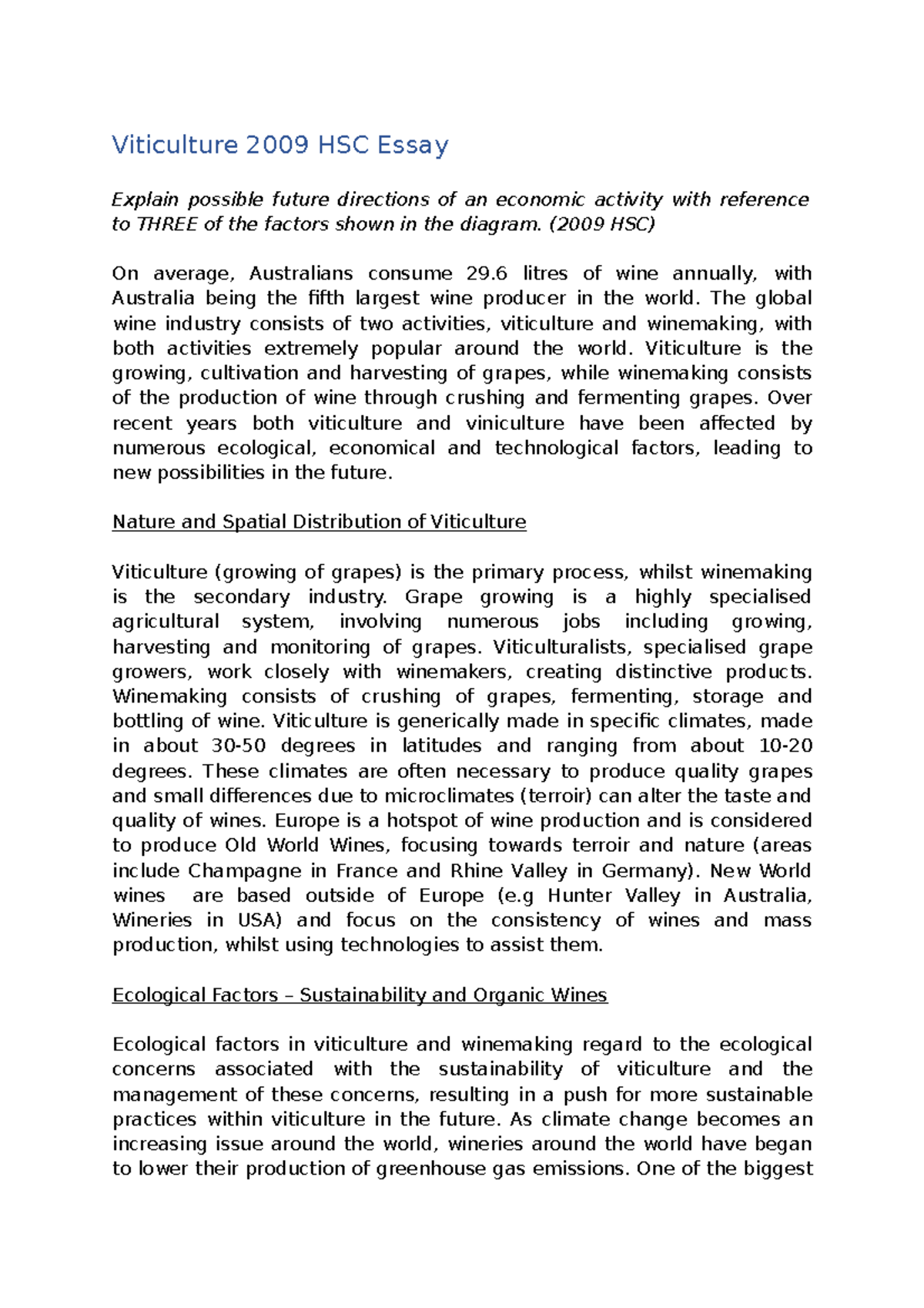 2009 HSC essay - Viticulture 2009 HSC Essay Explain possible future ...