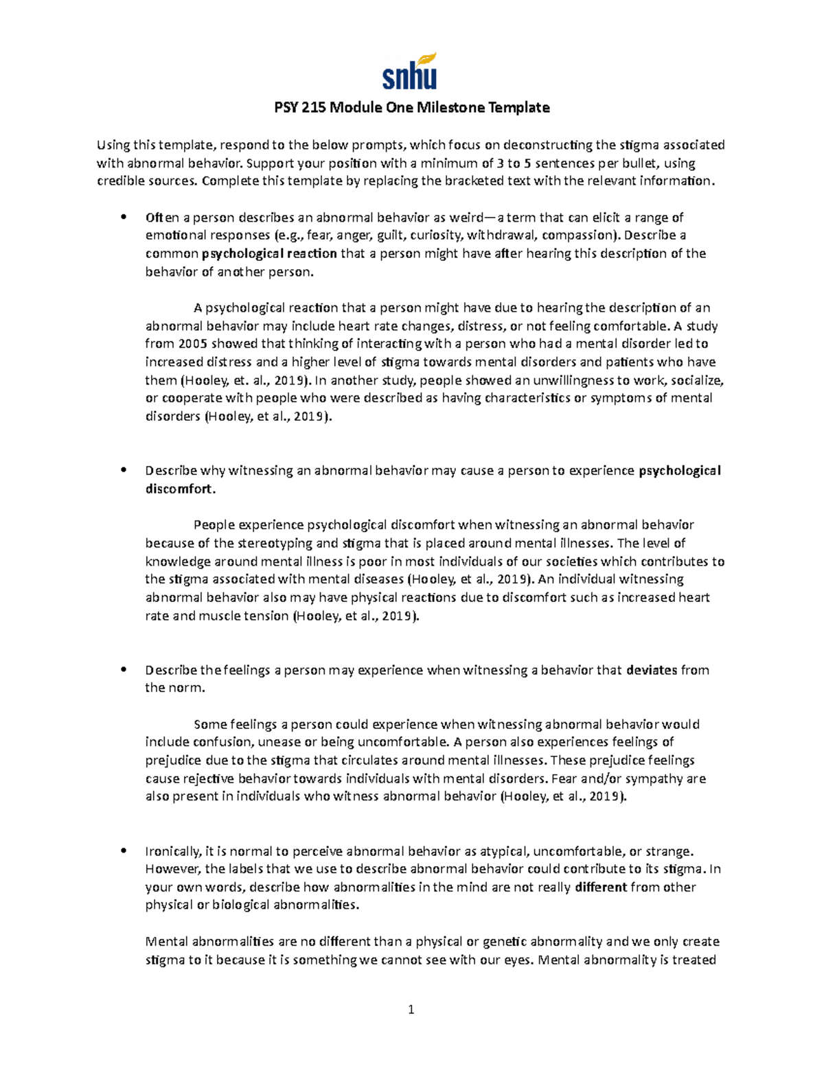 PSY 215 Module One Milestone Template - PSY 215 Module One Milestone ...