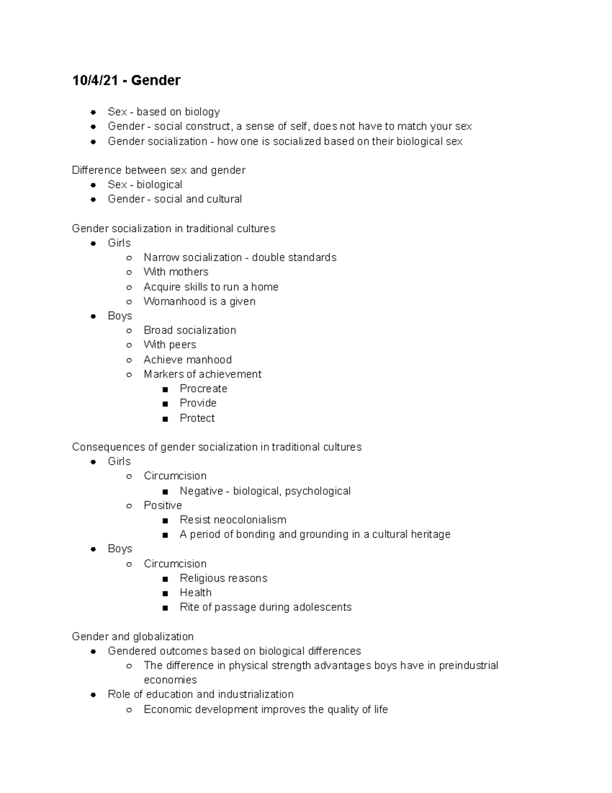 Module 3 Lecture Notes 10421 Gender Sex Based On Biology Gender Social Construct A