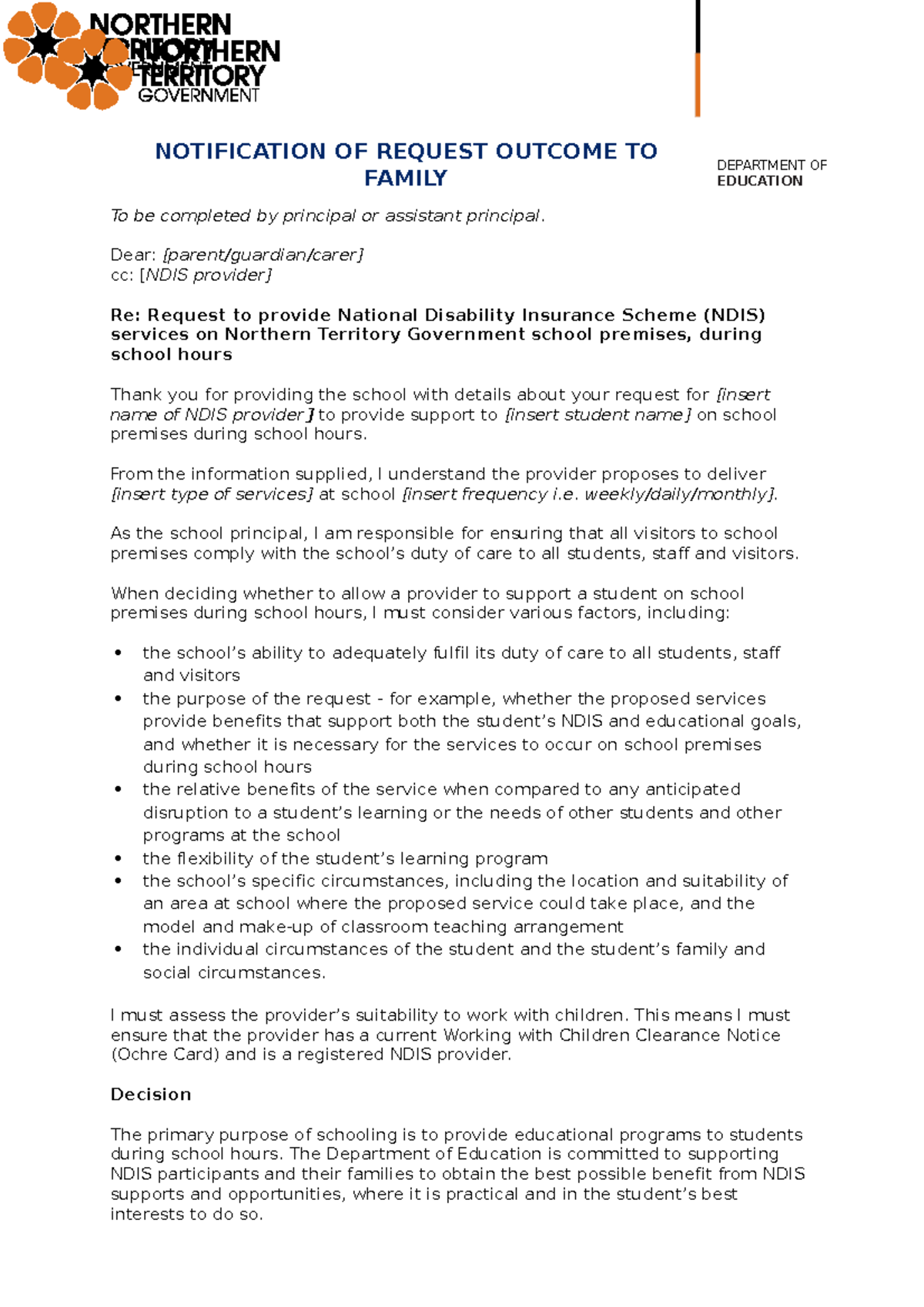 8.-Notification-of-request-outcome-to-family - NOTIFICATION OF REQUEST ...