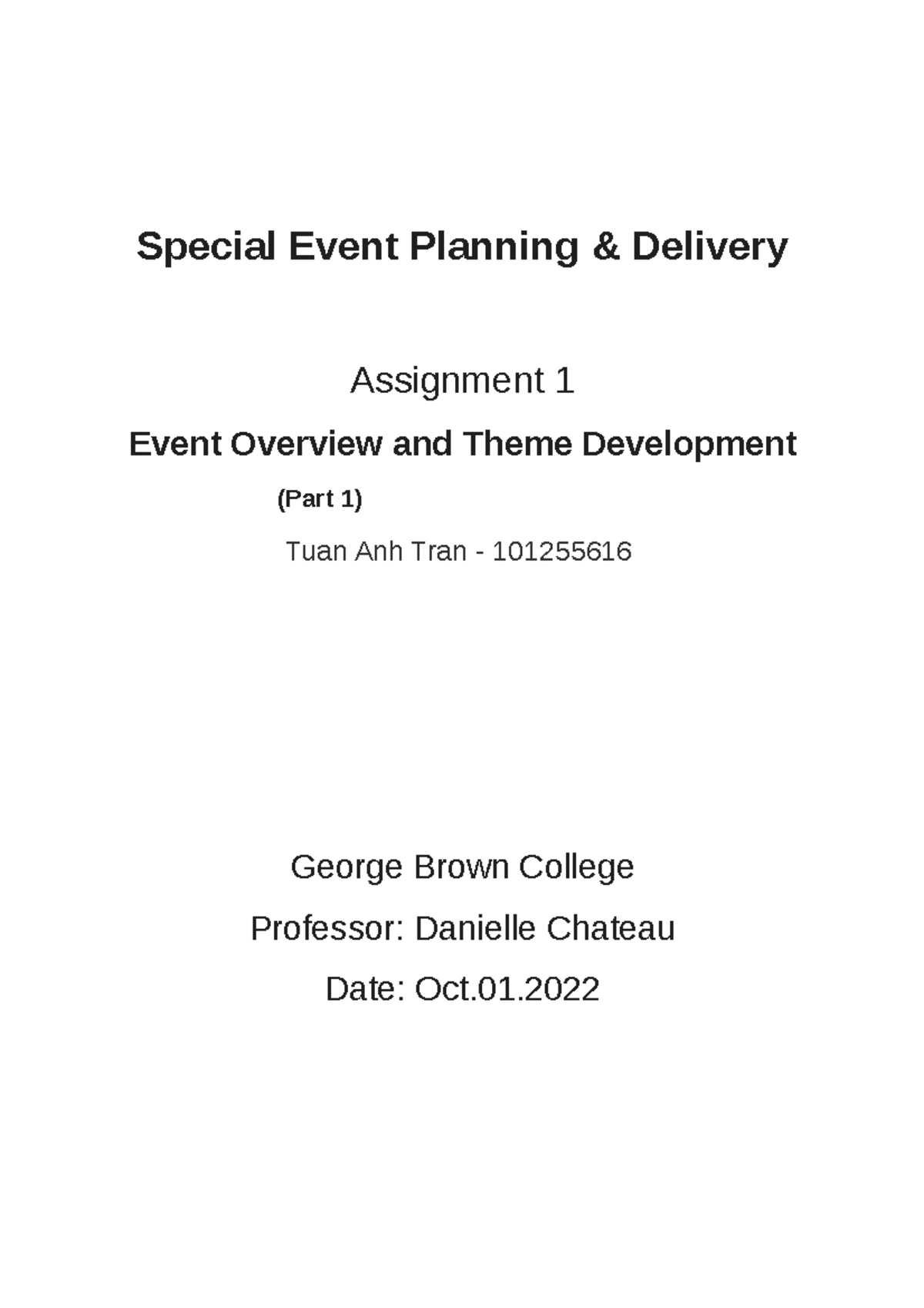 Overview and Theme assignment.docx - Copy - Special Event Planning ...