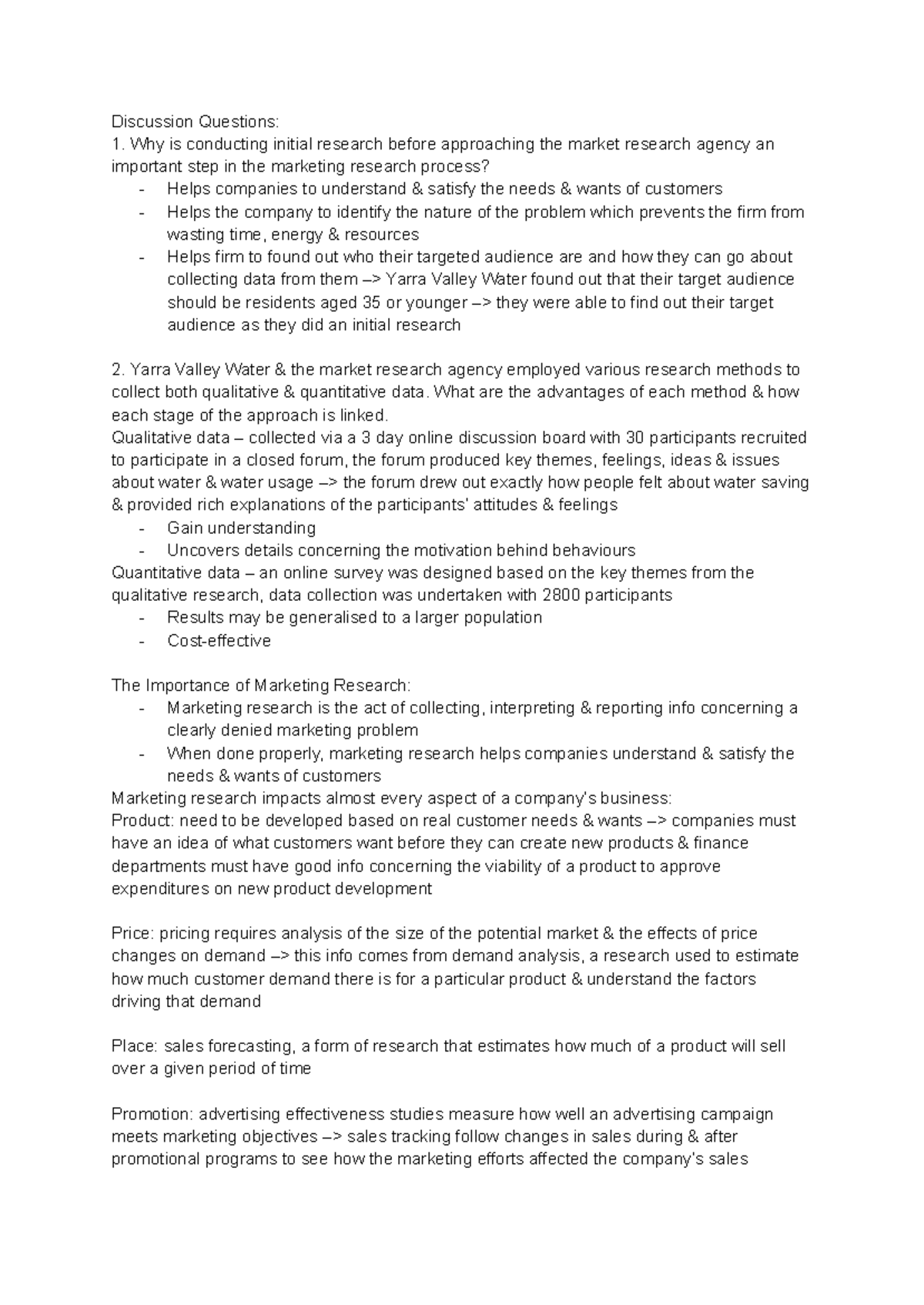 Tutorial 4 Marketing research - Discussion Questions: Why is conducting initial research before ...