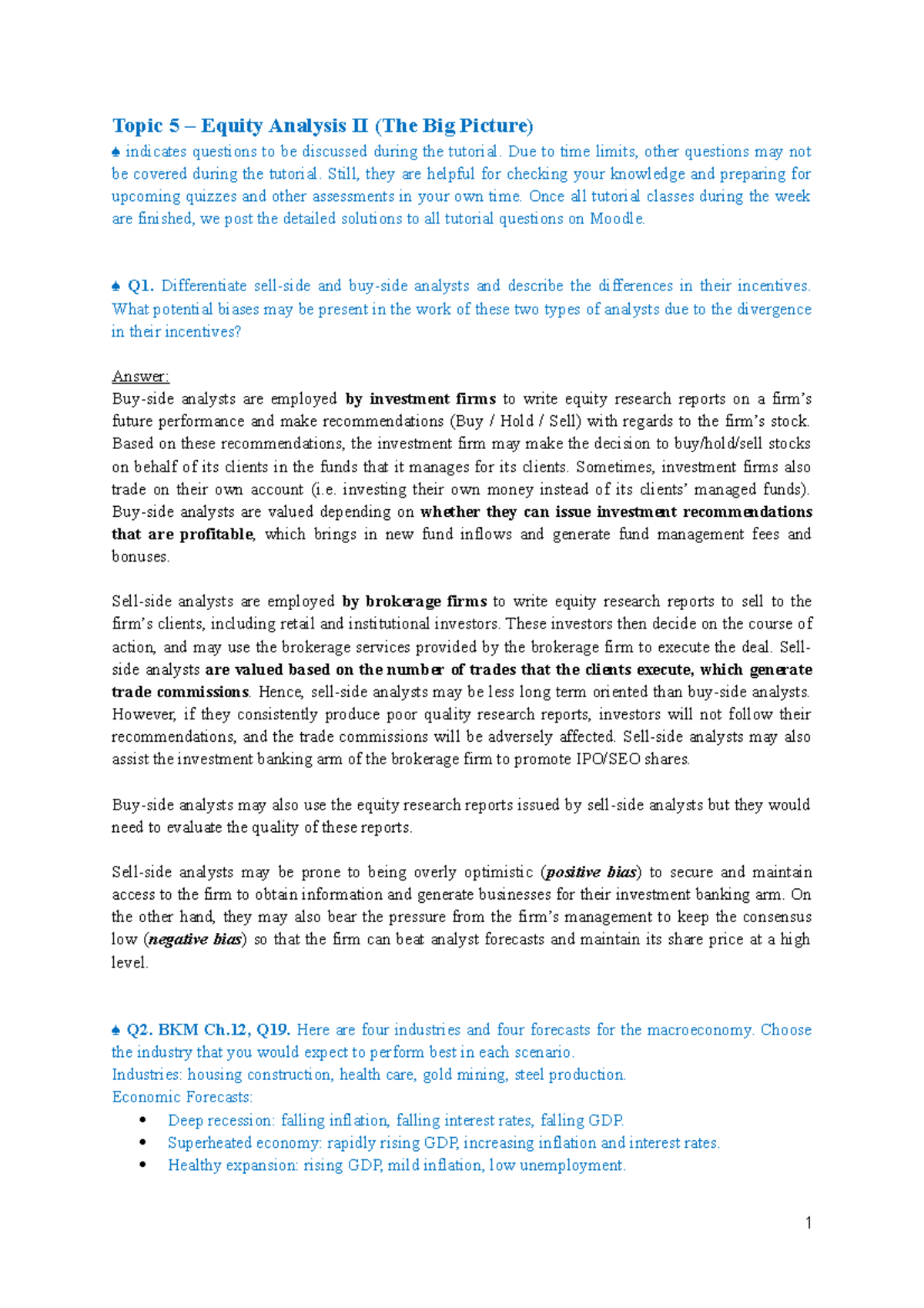 Tute 5 Ans - Tutorial q's - Topic 5 – Equity Analysis II (The Big ...