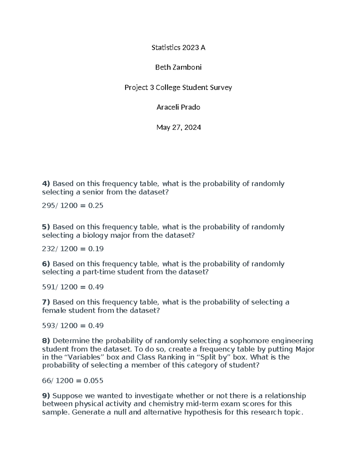 Statistics 2023 A - Help with project - Statistics 2023 A Beth Zamboni ...