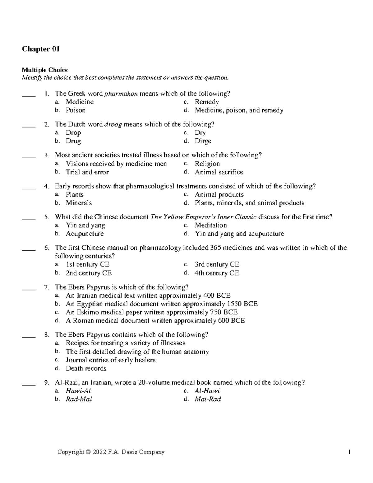 Chp 01 - Notes - Chapter 01 Multiple Choice Identify the choice that ...