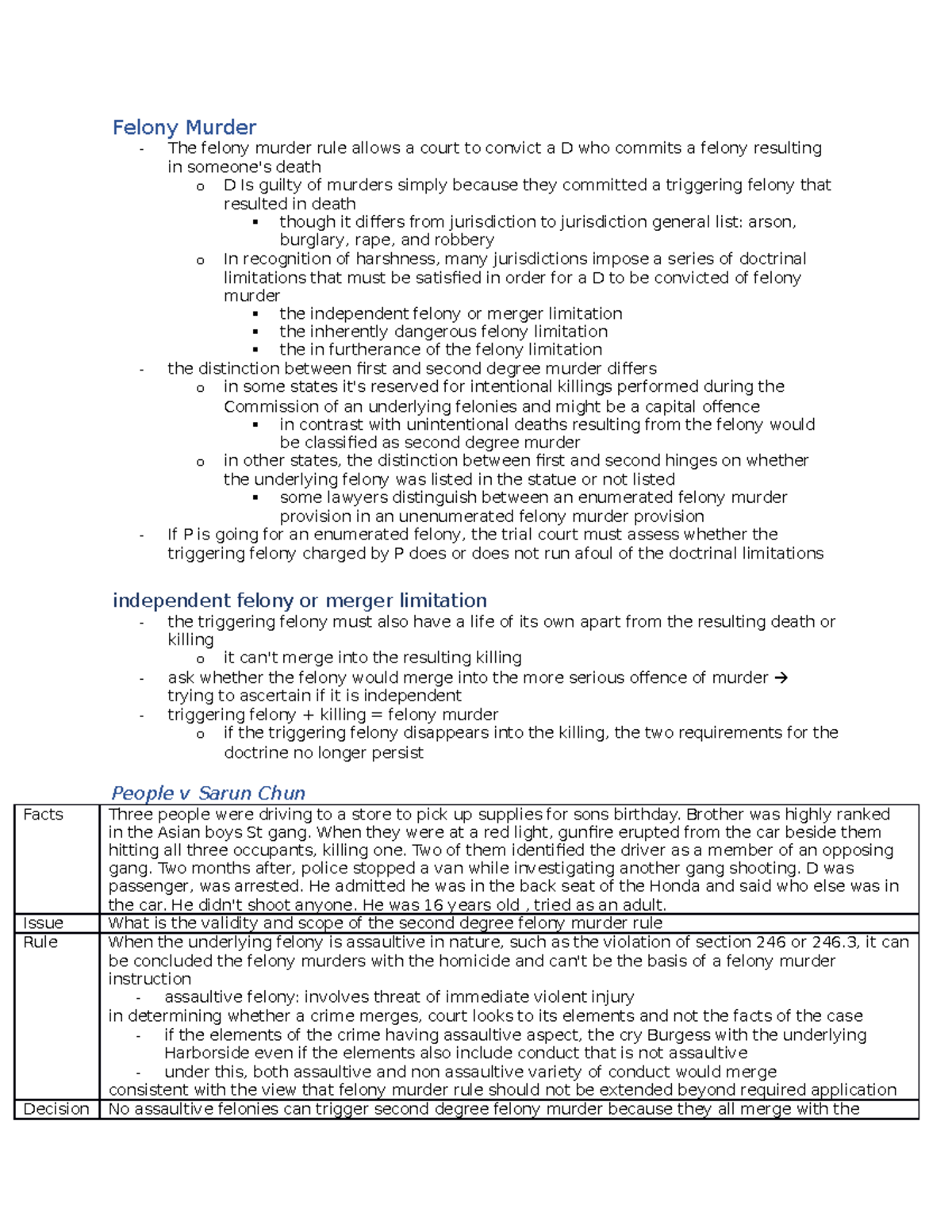 Felony Murder - Summary of Concept - Felony Murder The felony murder ...