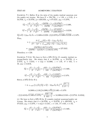 Hw2sol STAT 483F23 - HW2 solution 2023 - STAT 483 HOMEWORK 2 SOLUTION Exercise 7 Define R as the ...