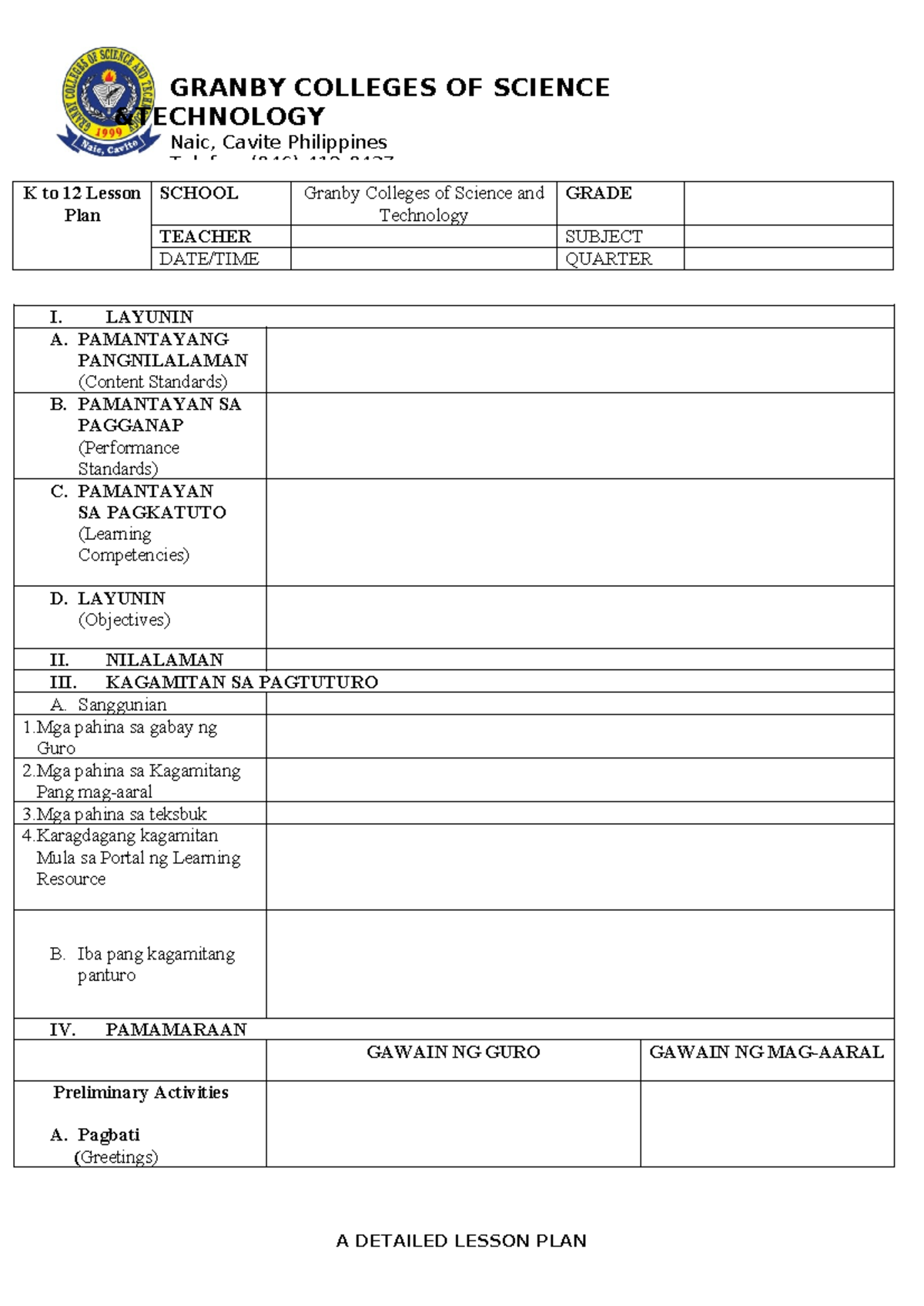 Detailed- Lesson-PLAN-format - Granby Colleges of Science and GRADE ...