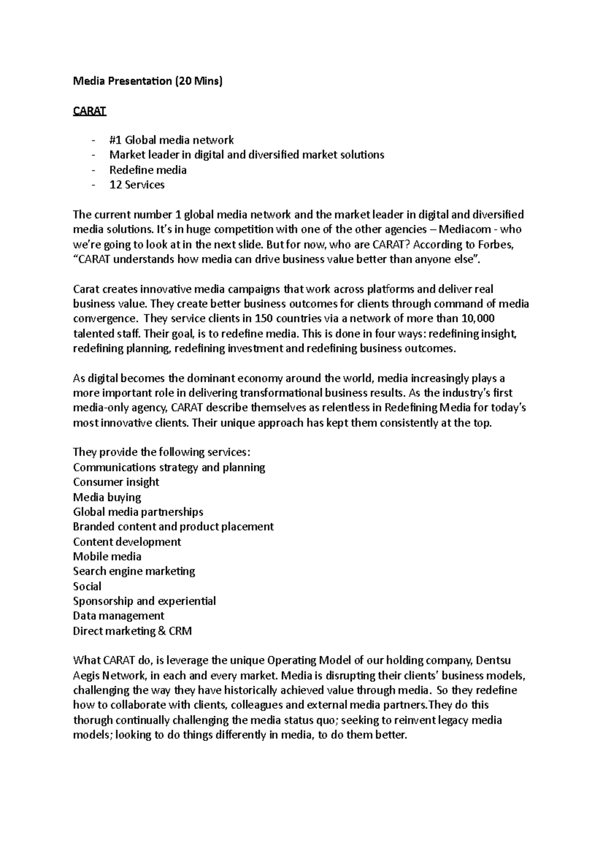 Media Presentation- Script - Media Presentation (20 Mins) CARAT #1 ...