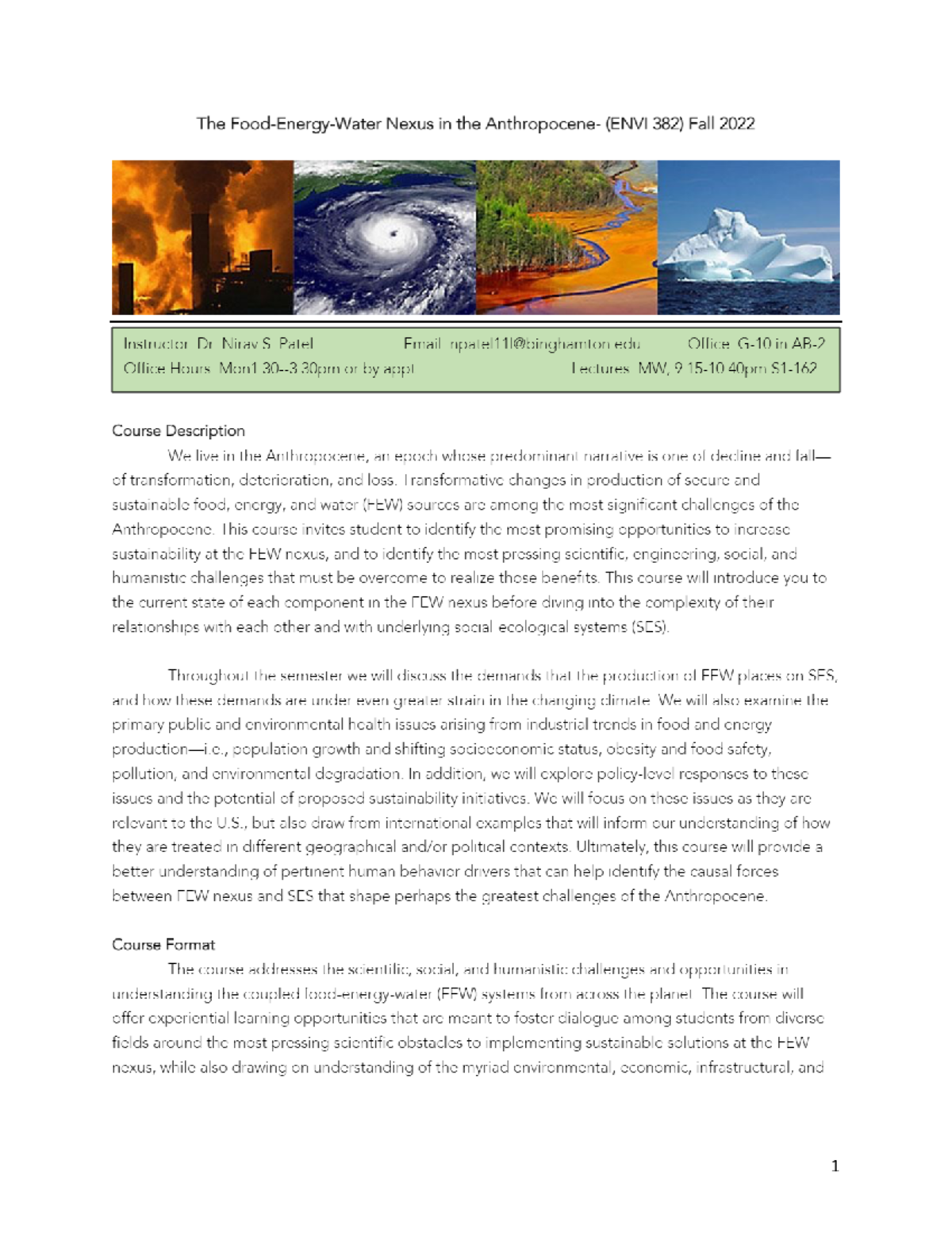 Syllabus Overview - Fall 2022 Food Energy Water Nexus (ENVI-382U-90 ...