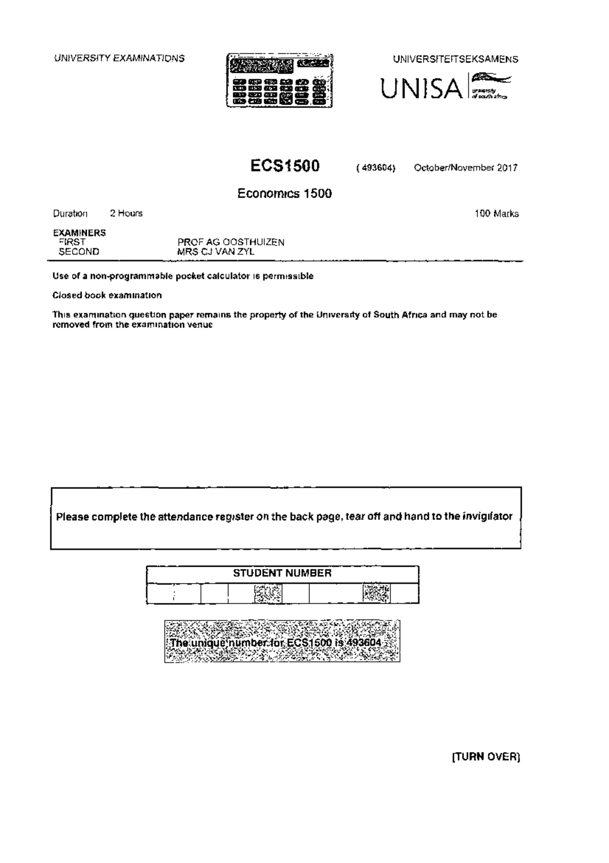 ECS1500 2017 10 E 1 - ECS1501 - Studocu