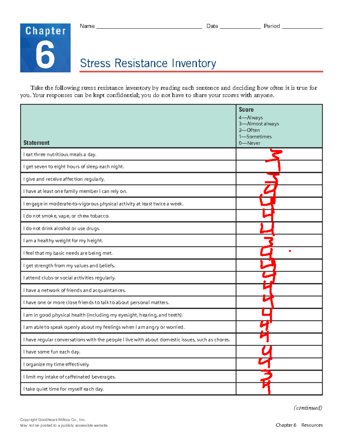 Ch 6.2 Optional-stress inventory - ####### Copyright Goodheart-Willcox ...