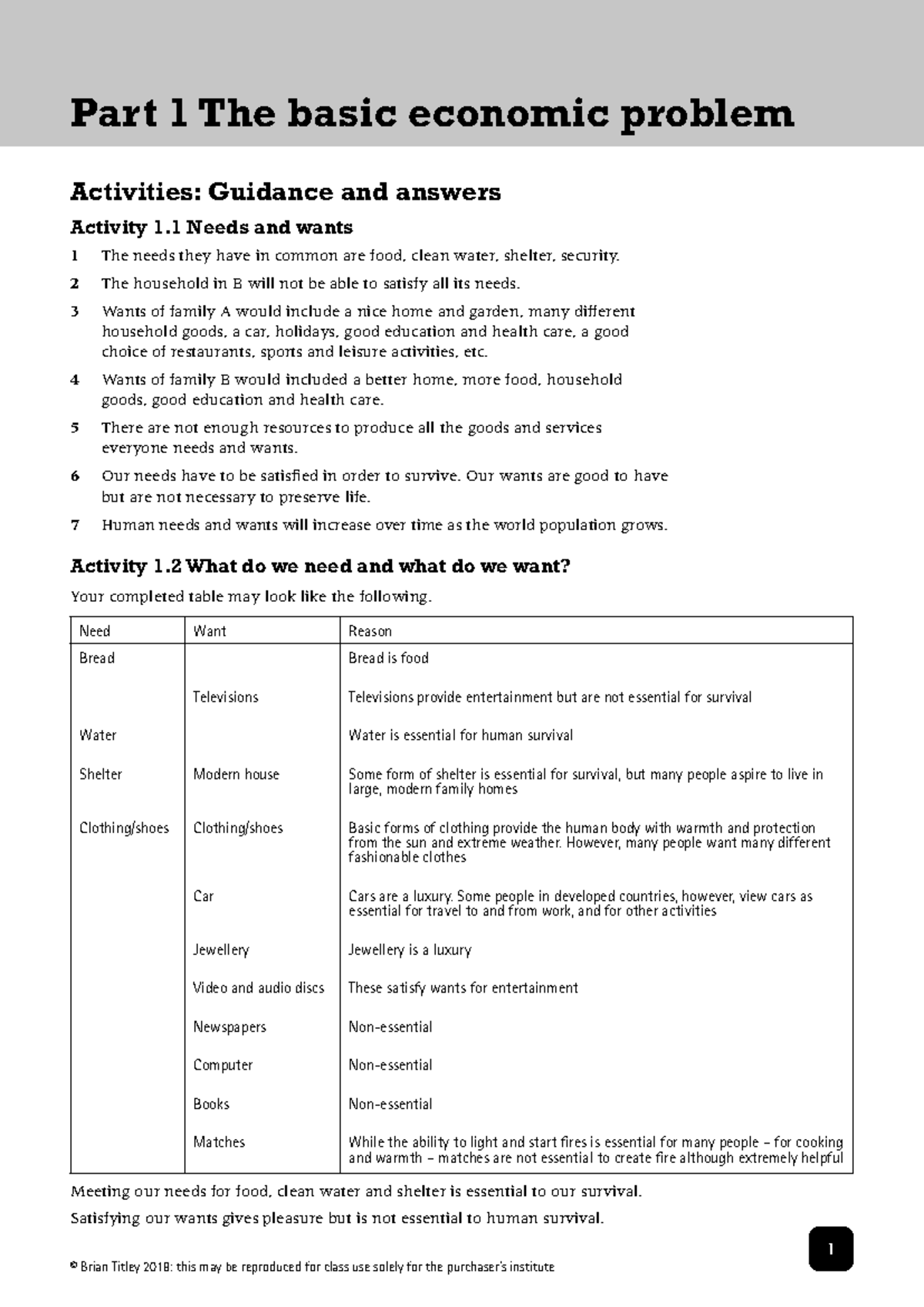 Part 1 The basic economic problem - 1 Part 1 The basic economic problem ...