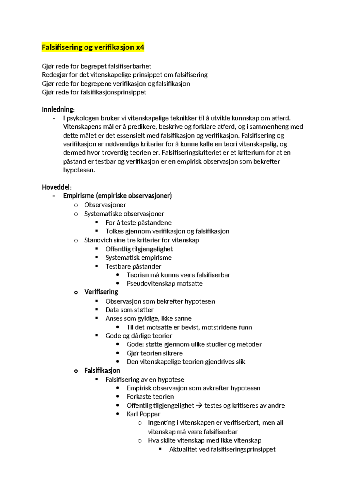 Vitenskaps falsifisering og verifikasjon - Falsifisering og ...