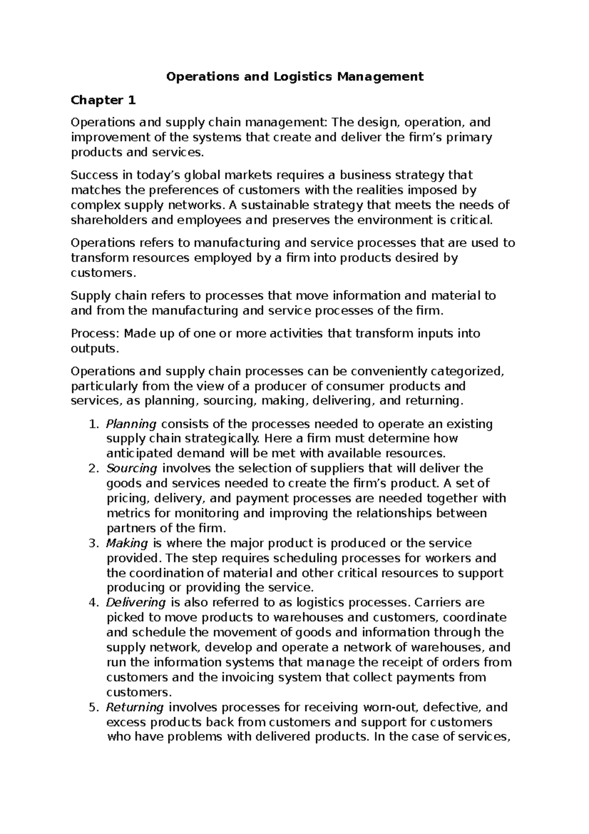 Summary Logistics and Supply Chain Management - Operations and ...