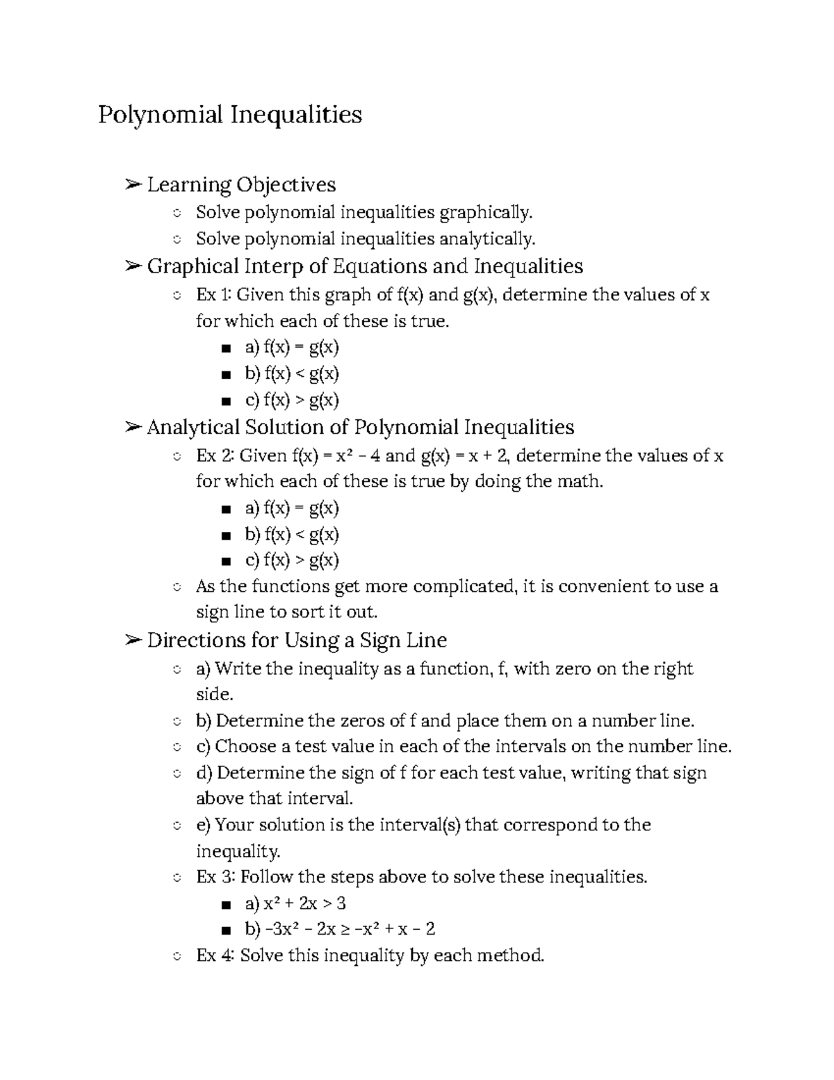 Math 1050 Lecture Notes Class 11 - Polynomial Inequalities Learning ...