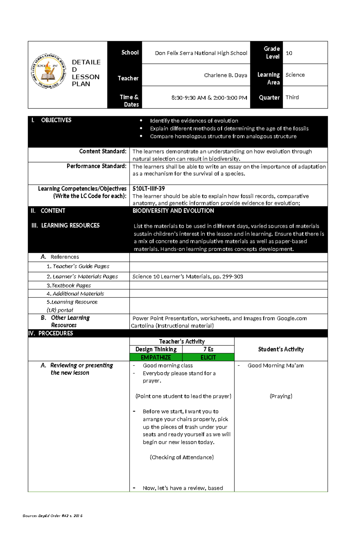 DLP - Evidences OF Evolution (A daily lesson plan about the Evolution ...