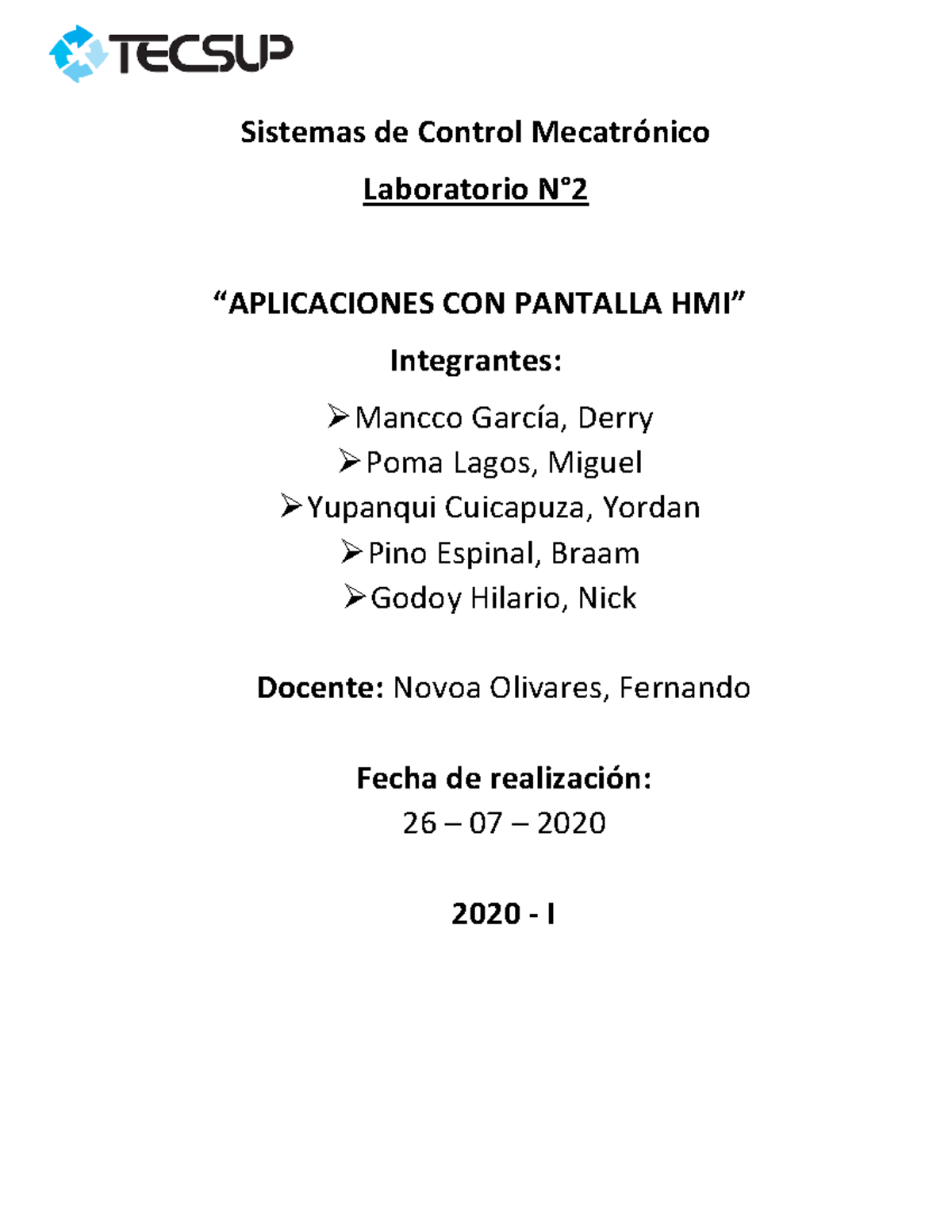 S. Control Electrónico Lab N°2 - Sistemas de Control Mecatrónico Laboratorio N° 2 “APLICACIONES ...
