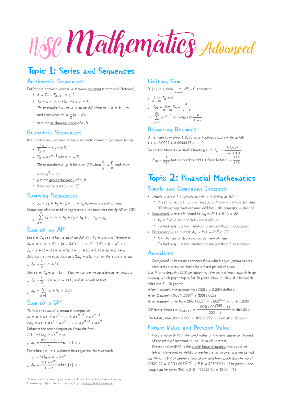 Mathematics Advanced Y12 - HSC Mathematics Advanced Topic 1: Series and ...