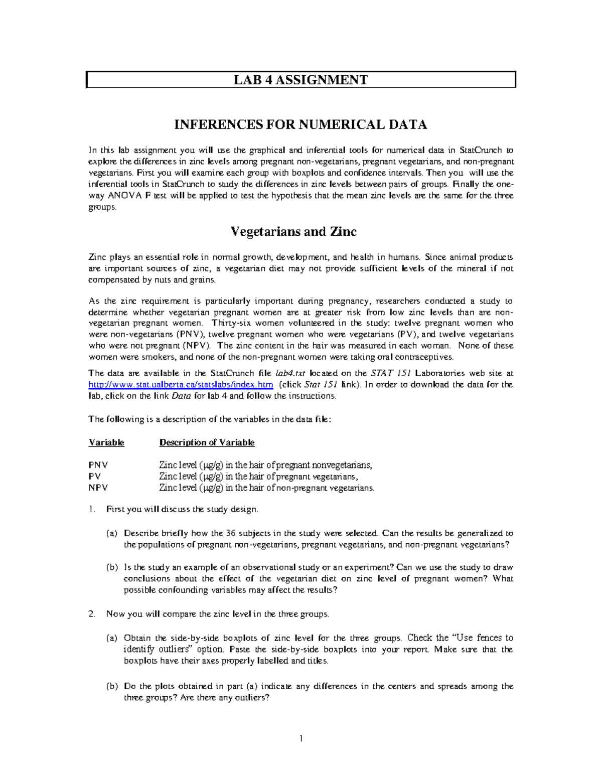 Asg4 - Stat 151 Lab Assignment Fall 2019 - LAB 4 ASSIGNMENT INFERENCES FOR NUMERICAL DATA In ...