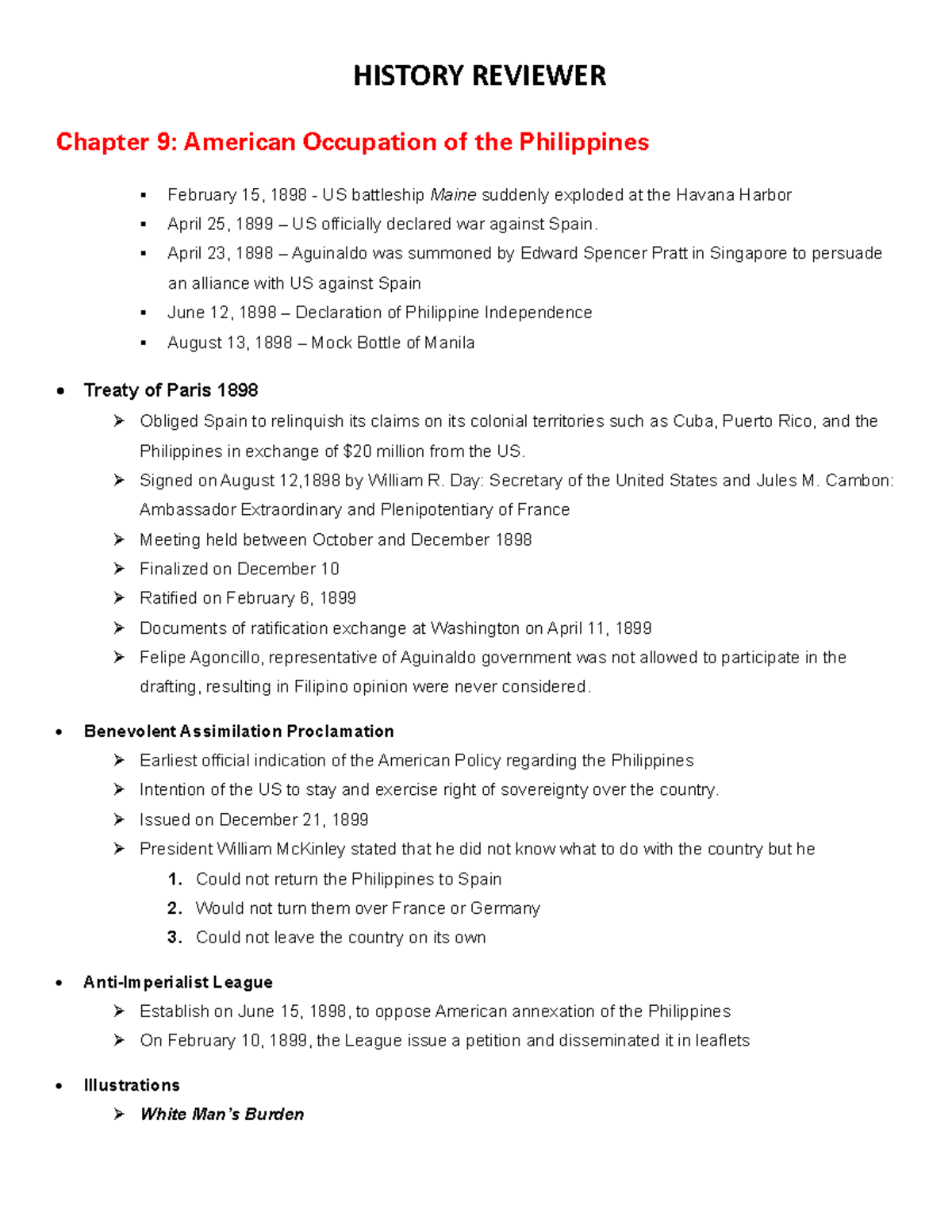 HISTORY REVIEWER - HISTORY REVIEWER Chapter 9: American Occupation of ...