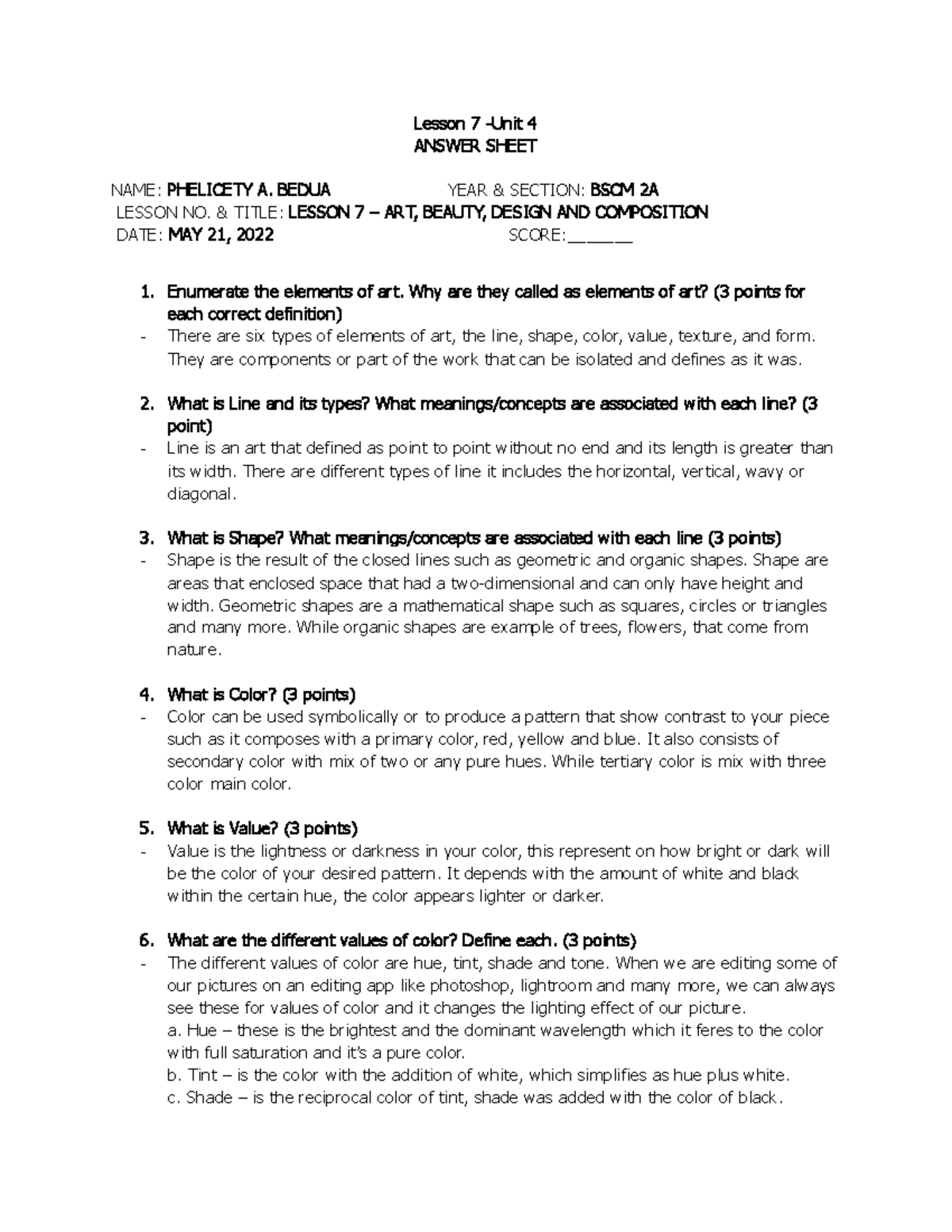 Lesson 7 - Art, Beauty, Design and Composition - Lesson 7 -Unit 4 ...