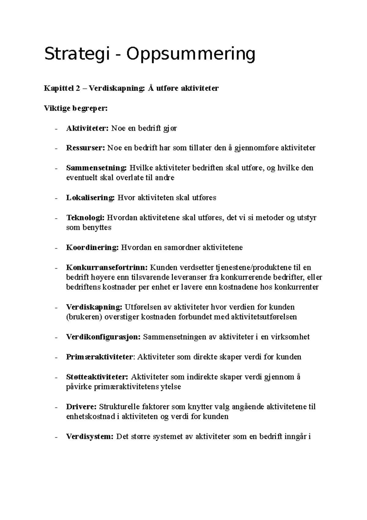 Strategi Oppsummering - Strategi - Oppsummering Kapittel 2 ...