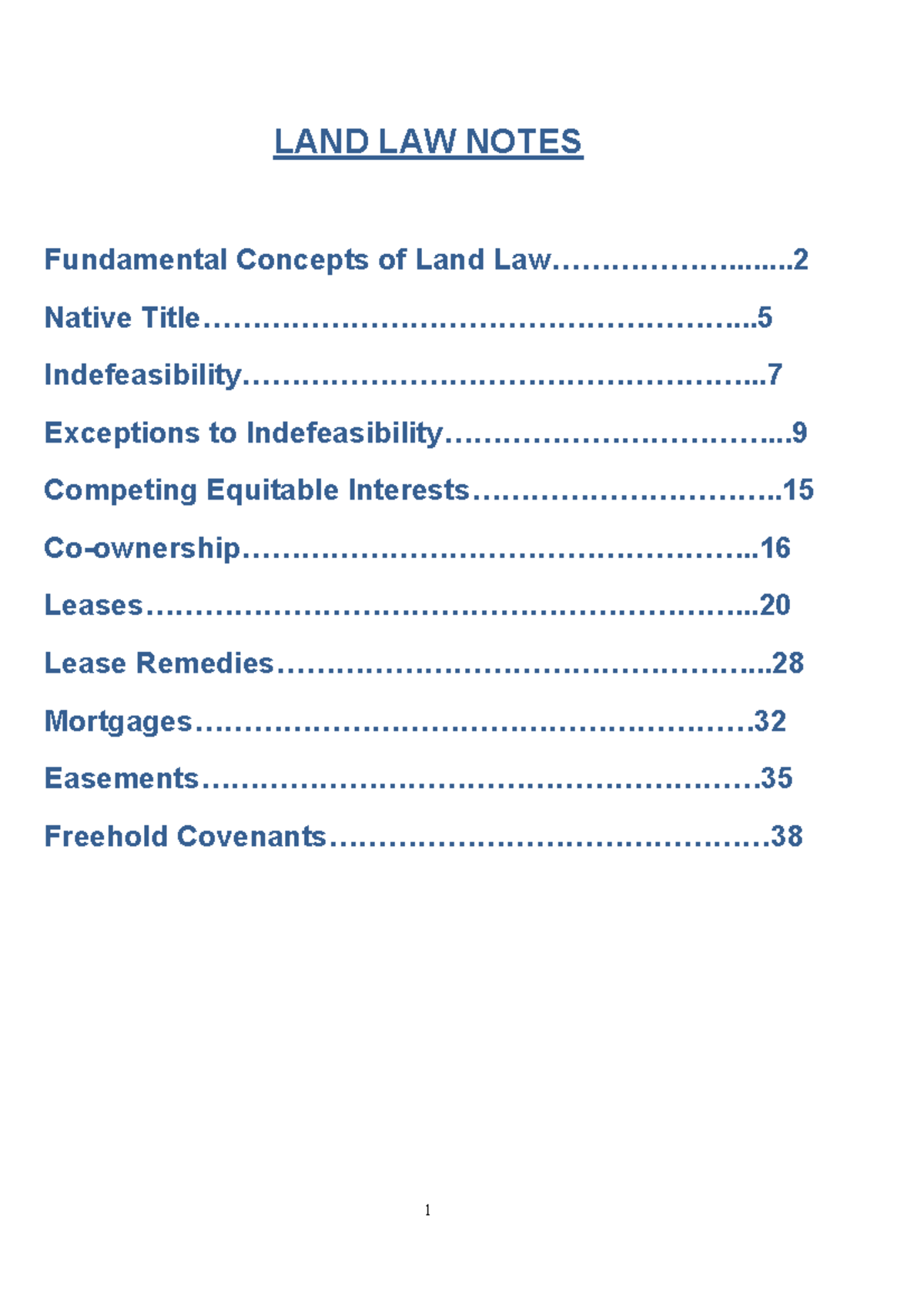 20906-sample - land law - LAND LAW NOTES Fundamental Concepts of Land ...