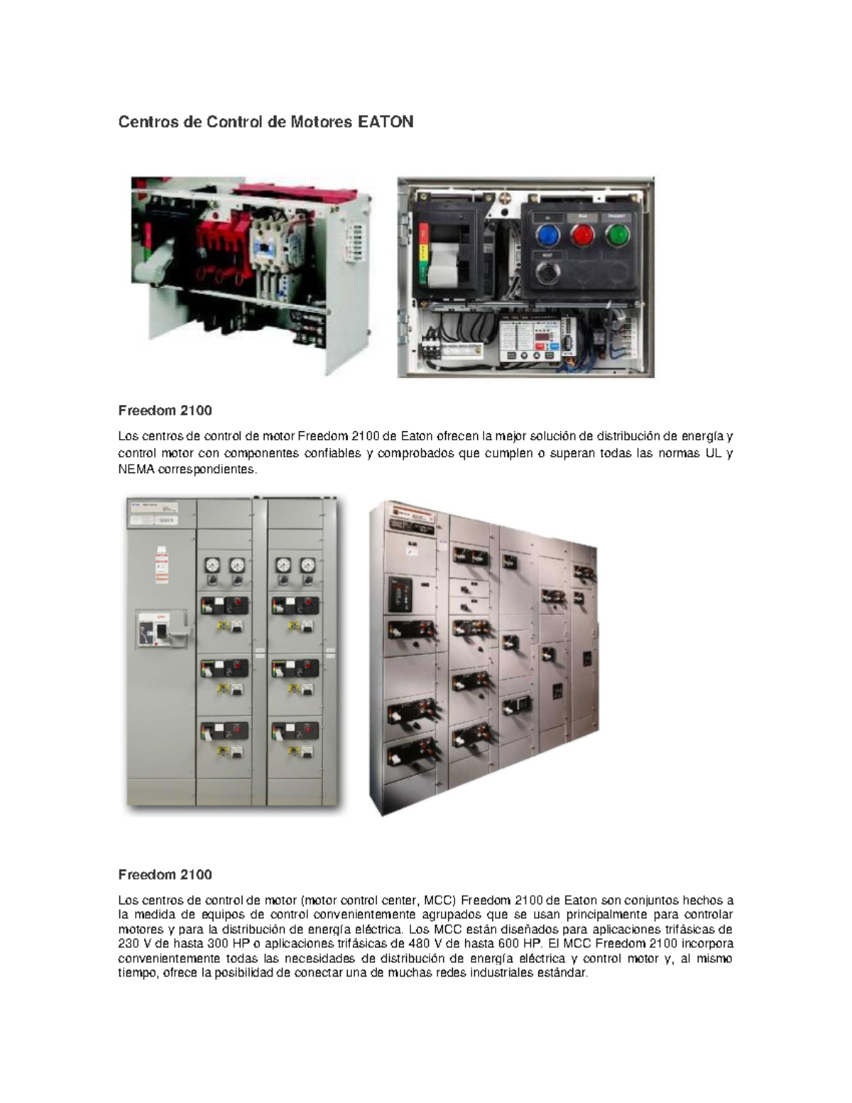 Centros de Control de Motores Eaton - Centros de Control de Motores EATON Freedom 2100 Los ...