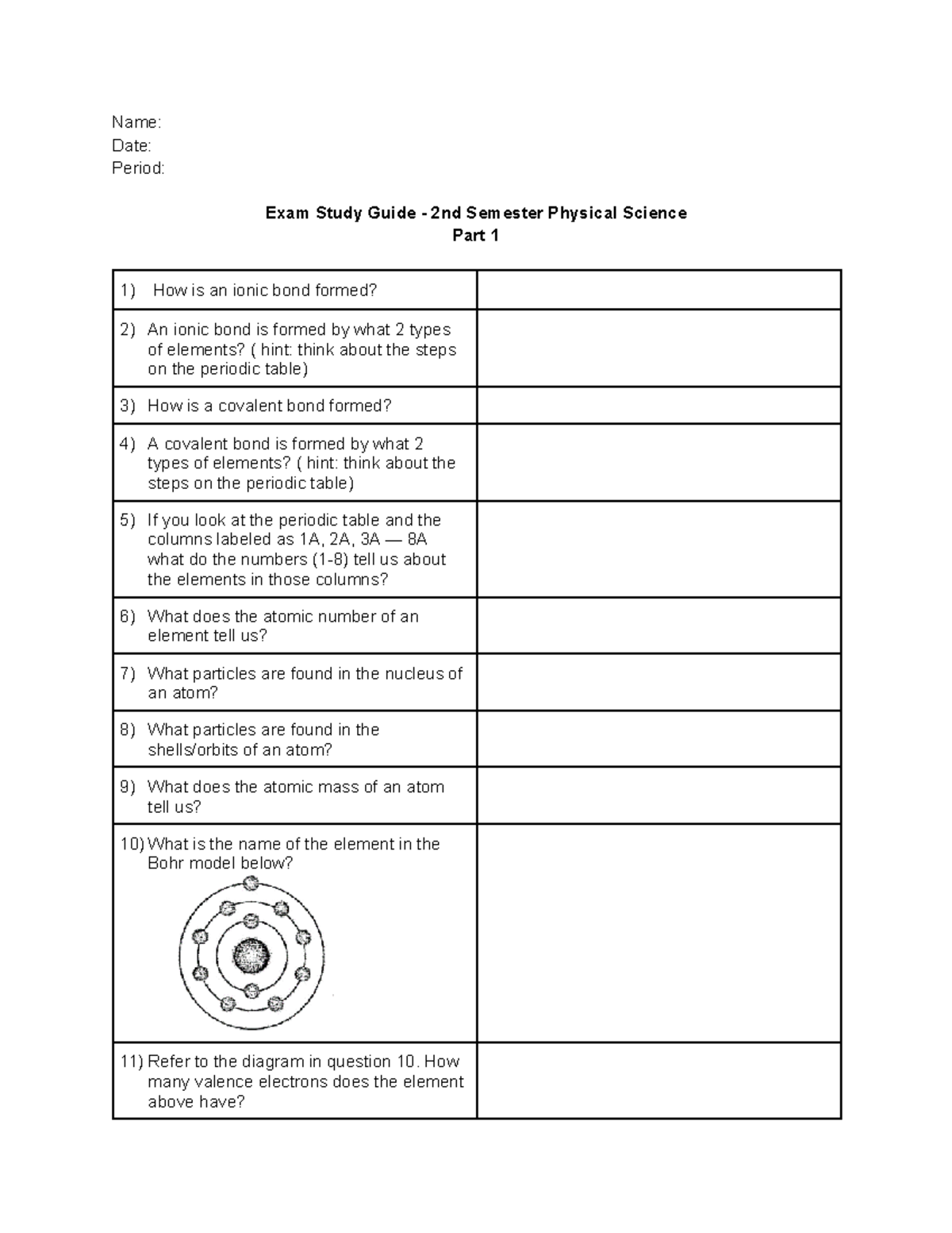 London Loyal - Exam Study Guide Part 1 - 2nd Semester Physical Science ...