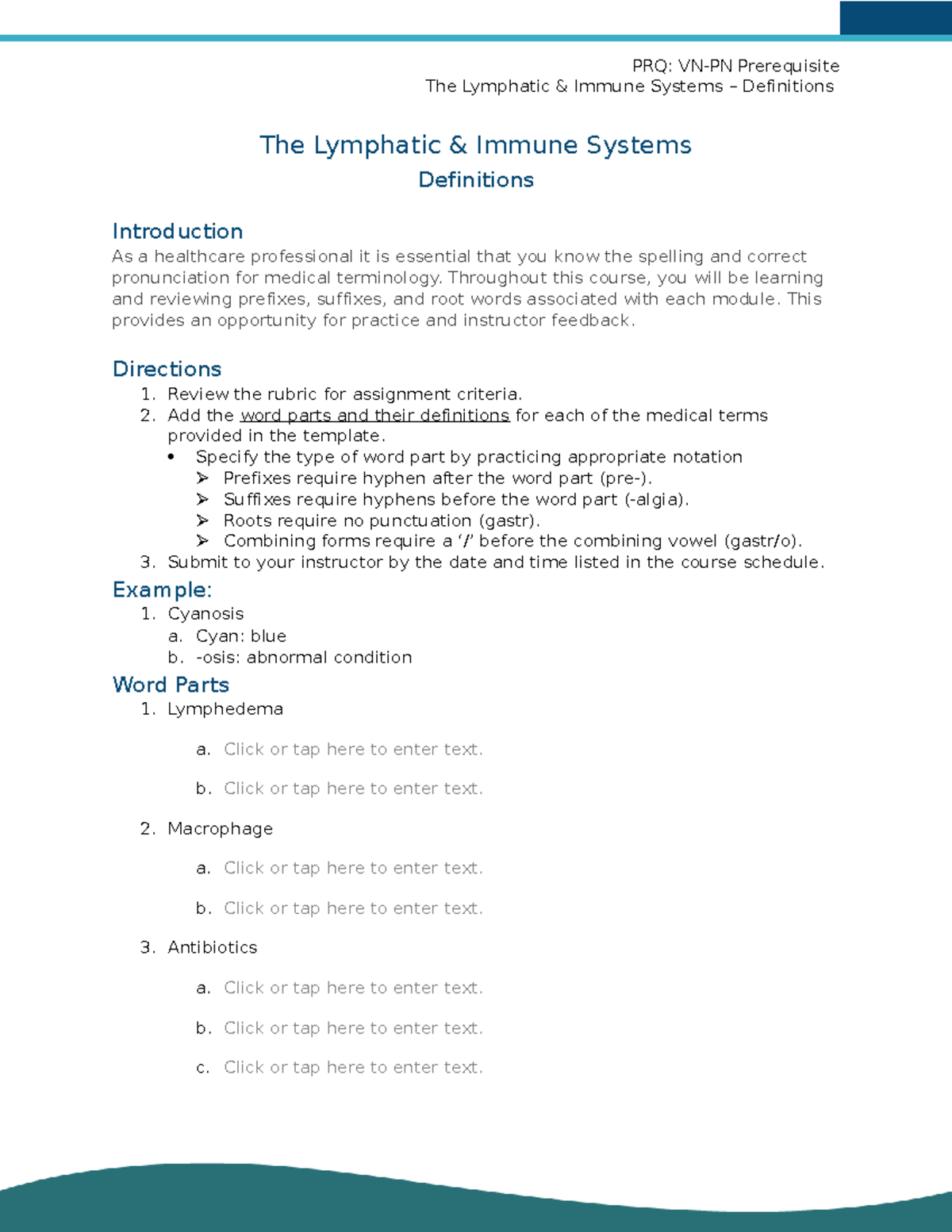 Assignment Definitions (Ch. 6 - Lymphatic & Immune Systems) - The ...