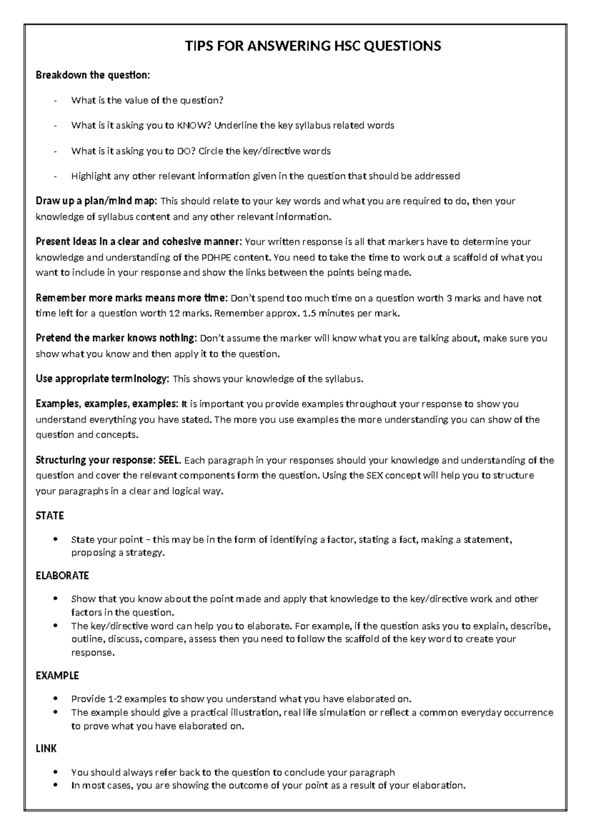 TIPS FOR Answering HSC Questions - TIPS FOR ANSWERING HSC QUESTIONS ...
