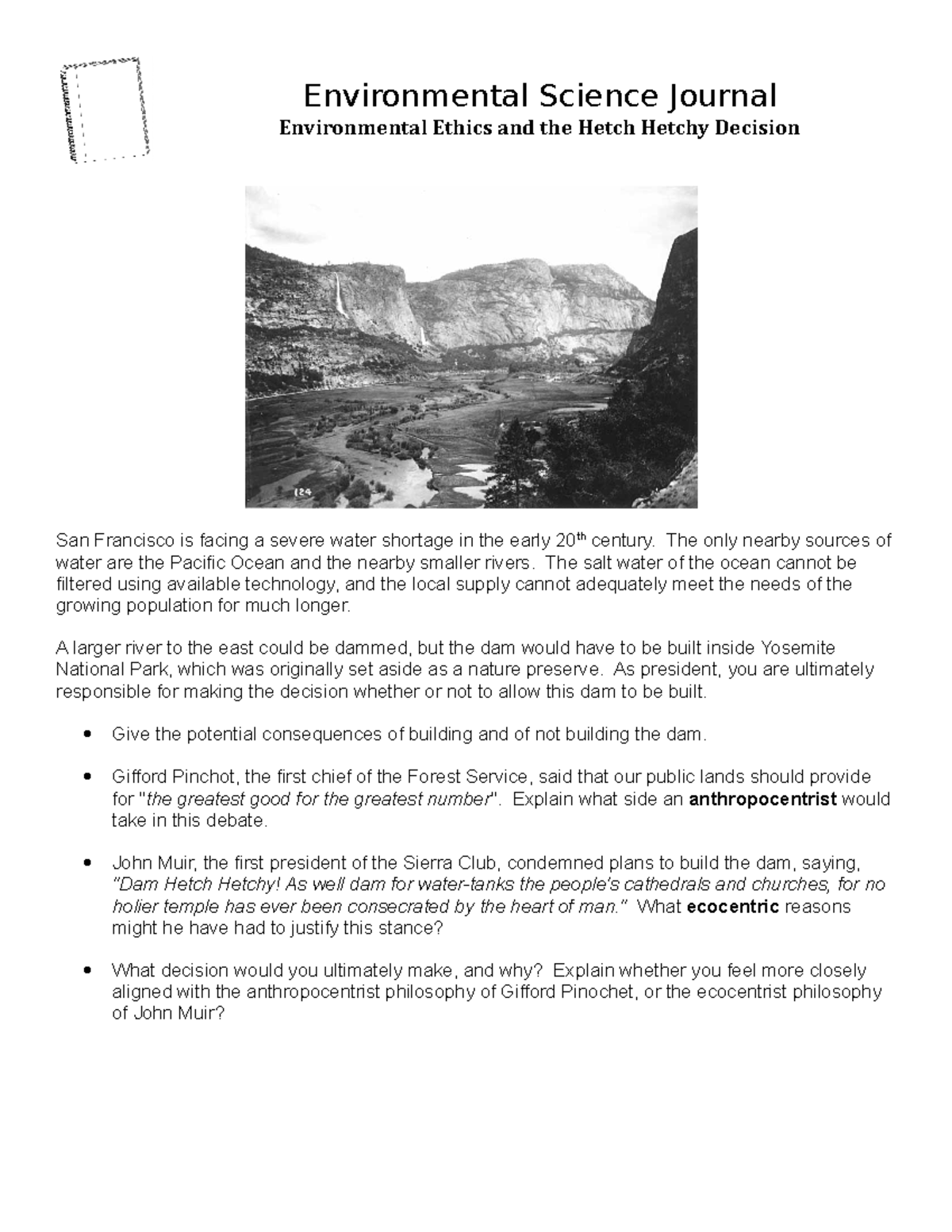 Journal Entry - Hetch Hetchy - Environmental Science Journal ...
