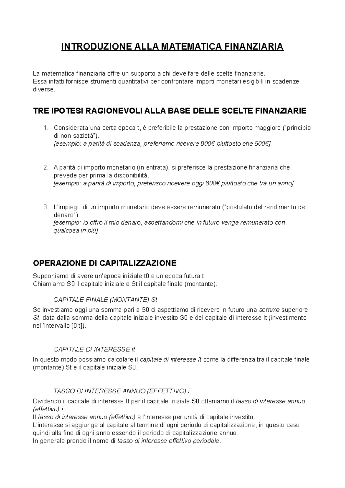 Matematica finanziaria (appunti) - INTRODUZIONE ALLA MATEMATICA ...
