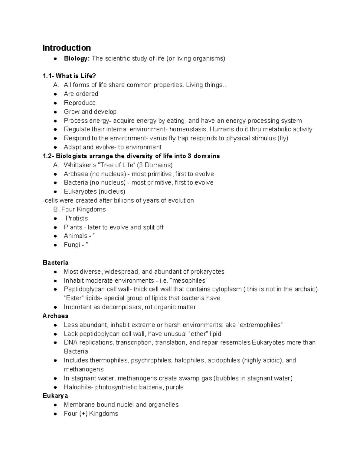 Biology Chapter 1 Notes - Introduction Biology: The scientific study of ...